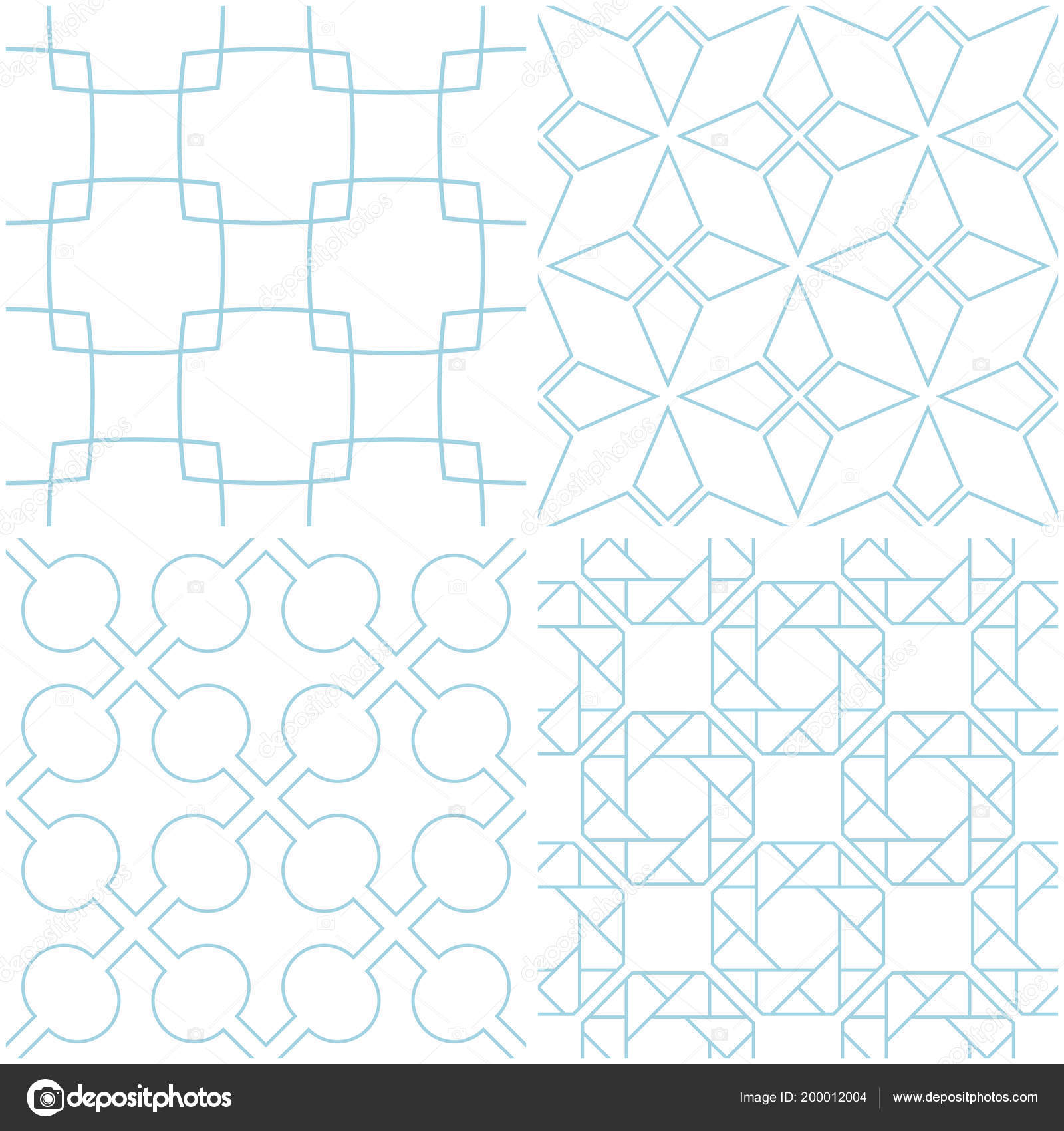Geometric Patterns Set Blue Elements White Seamless Backgrounds Vector ...
