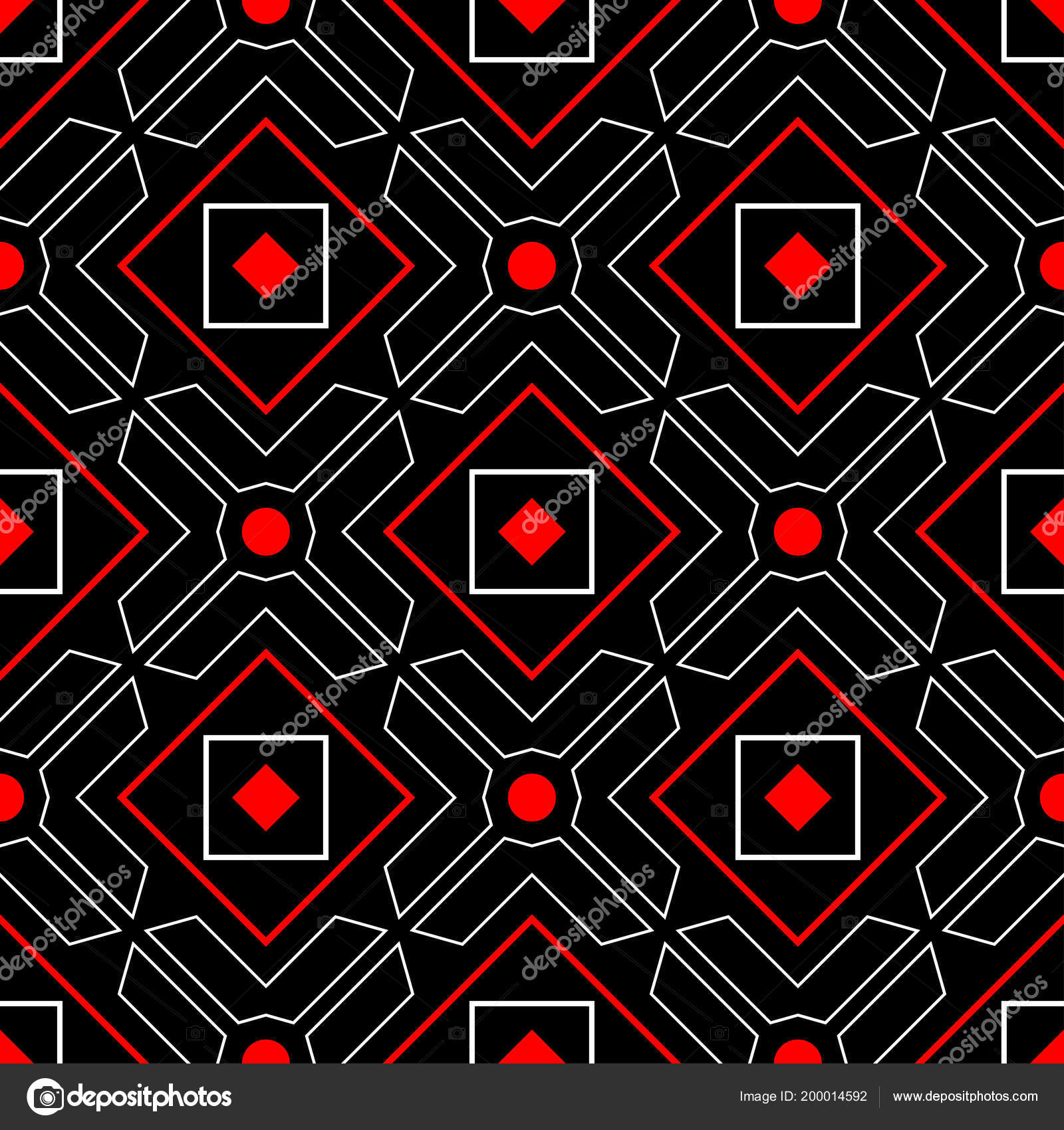 Red White Geometric Designs Seamless Black Background Textile Fabrics ...