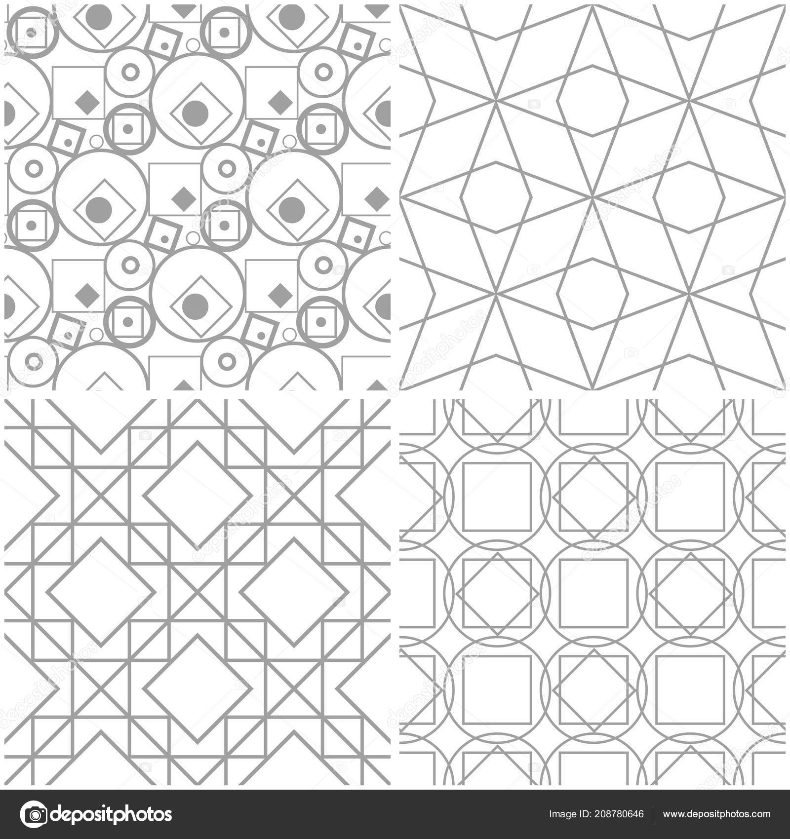 Geometric Patterns Set Light Gray White Seamless Backgrounds Vector ...