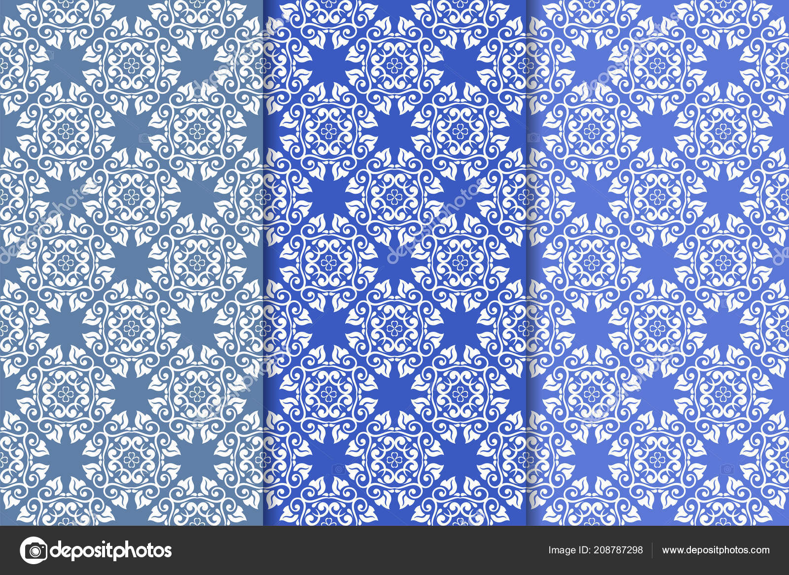 Blue Floral Ornaments Set Vertical Seamless Patterns Wallpaper ...