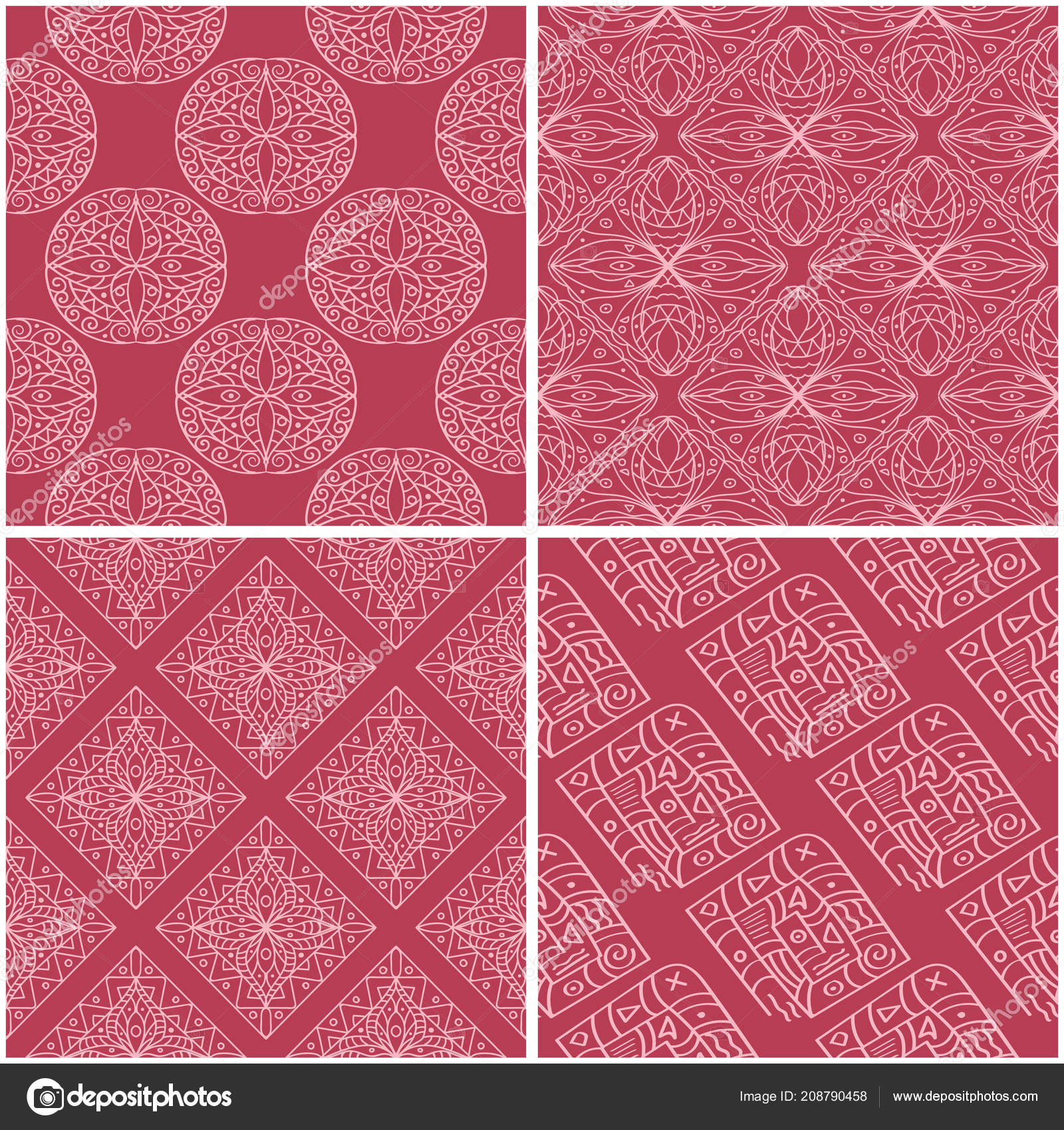 Geometric Patterns Set Pale Red Seamless Backgrounds Vector ...