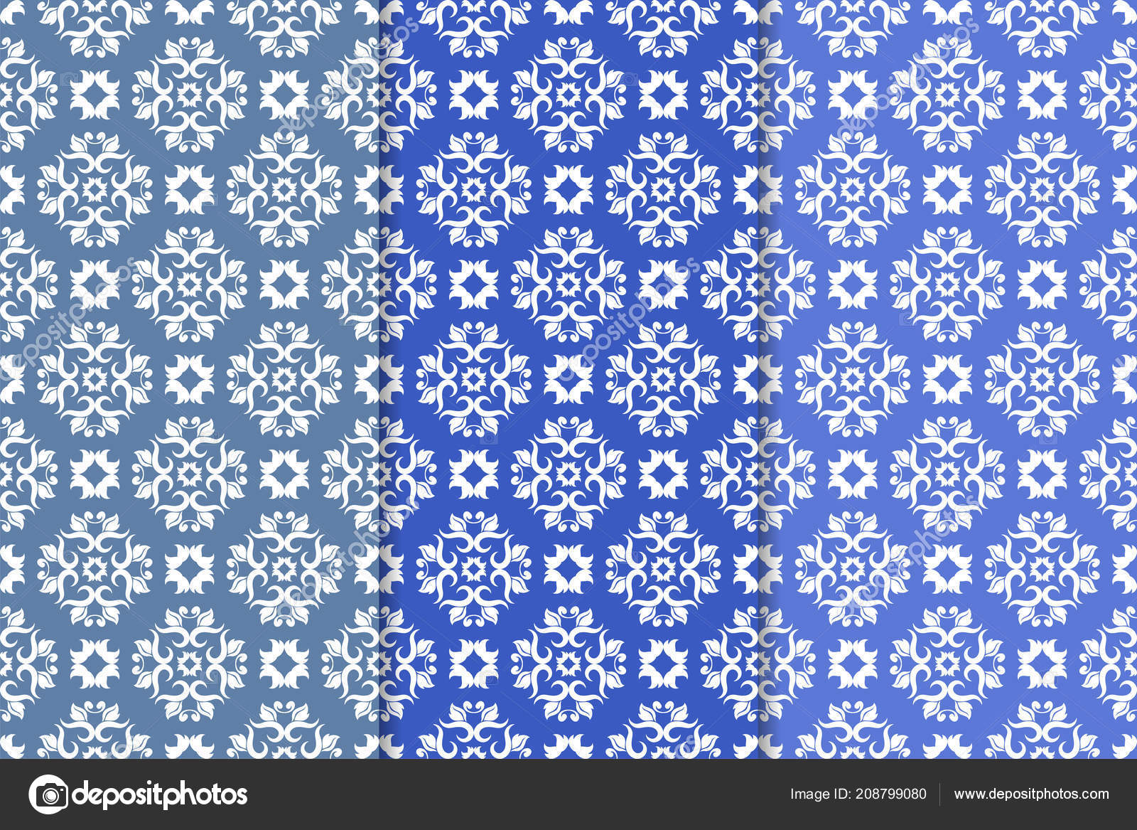 Set Floral Ornaments Blue Vertical Seamless Patterns Wallpaper ...