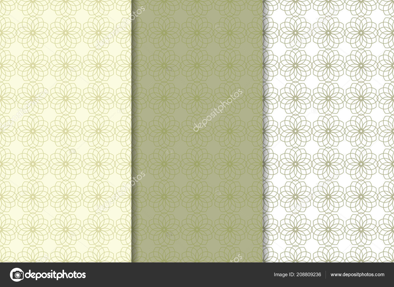 Olive Green White Set Geometric Seamless Patterns Web Textile ...
