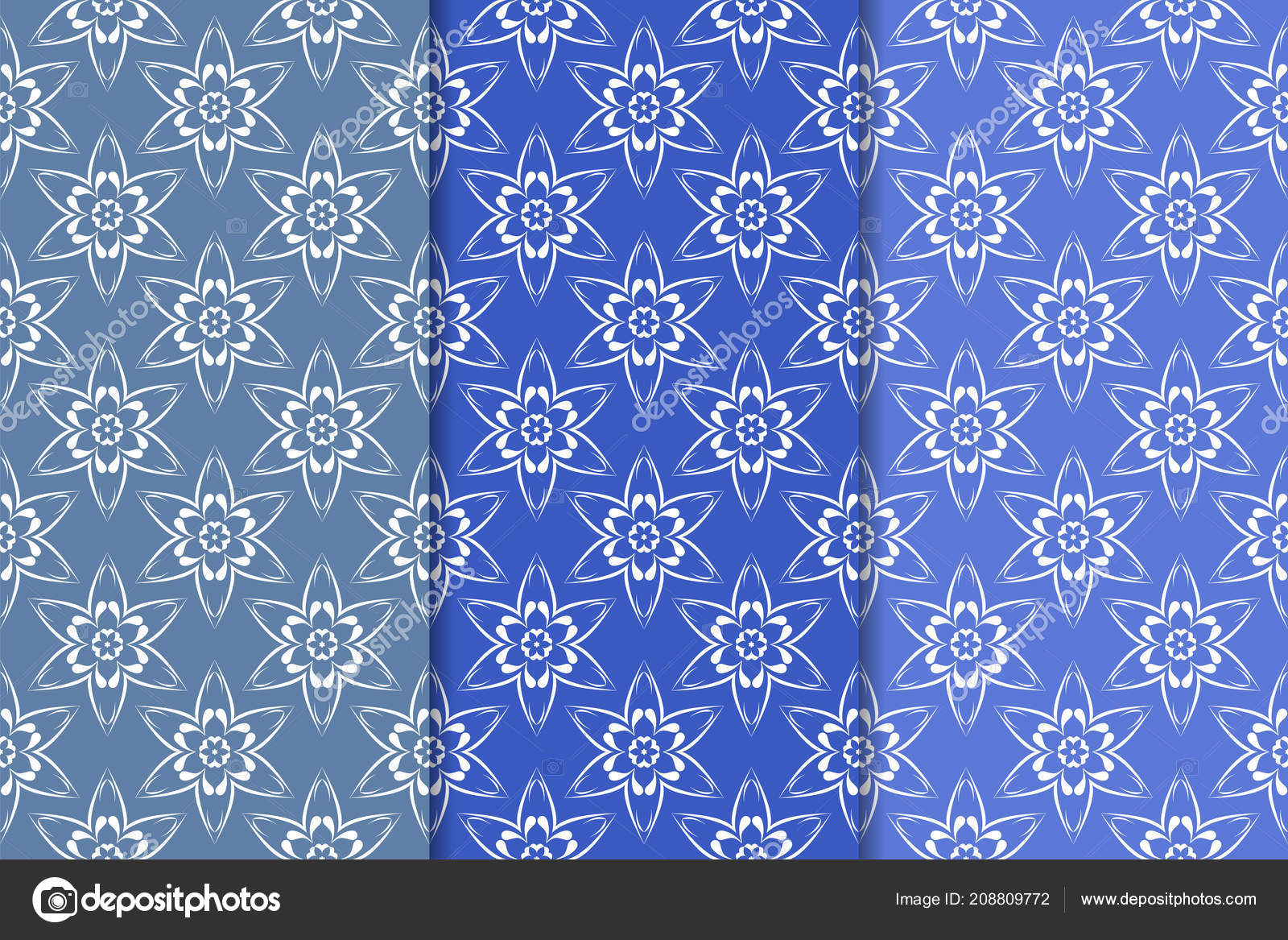 Set Floral Ornaments Blue Vertical Seamless Patterns Wallpaper ...
