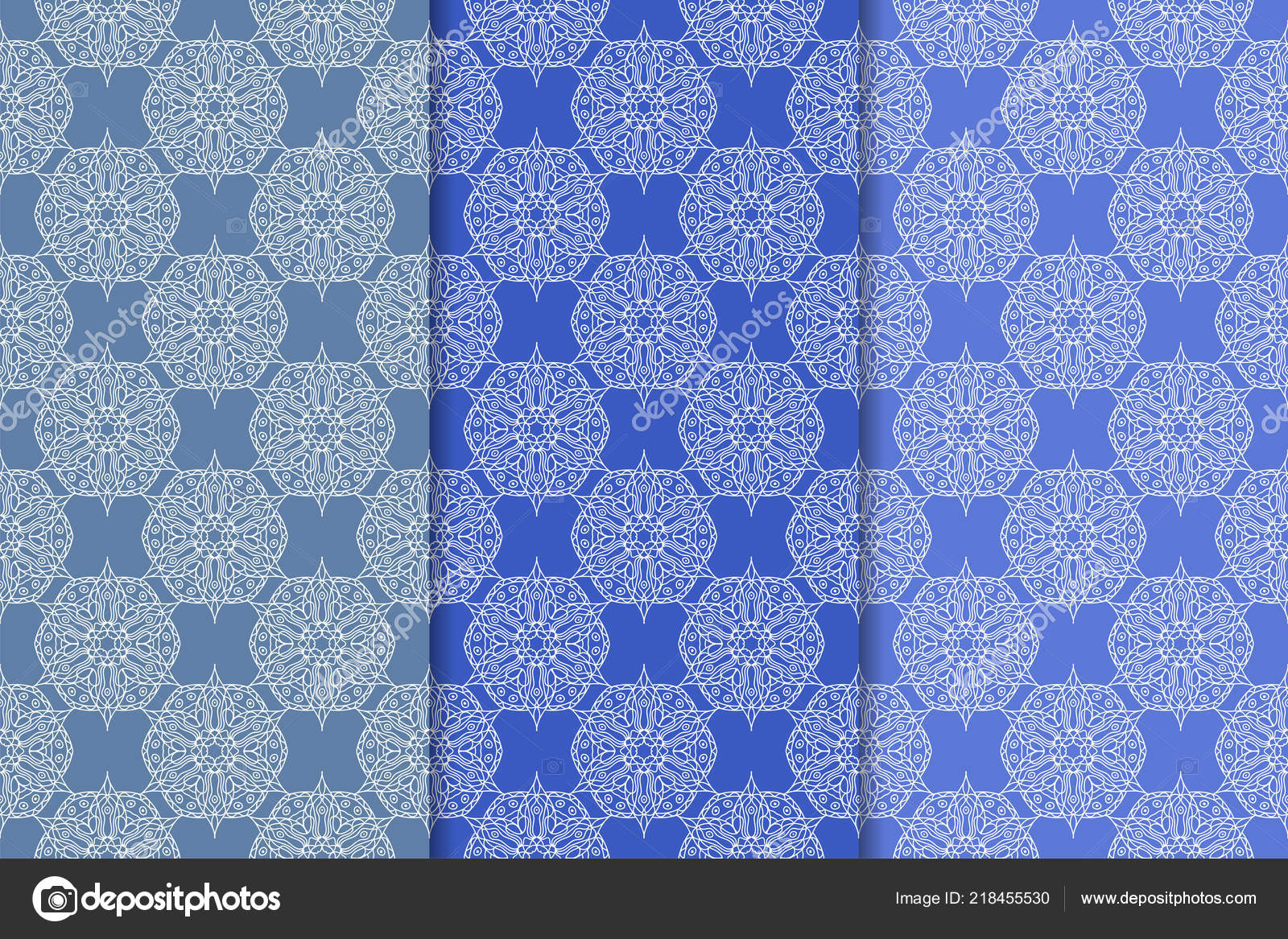 Set Floral Ornaments Blue Vertical Seamless Patterns Wallpaper ...