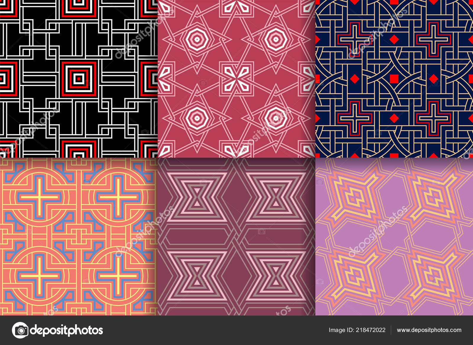 Geometric Seamless Patterns Collection Colored Backgrounds Textile ...