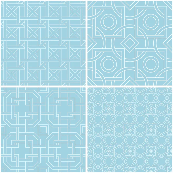 Geometric Patterns Set Blue Elements White Seamless Backgrounds Vector ...