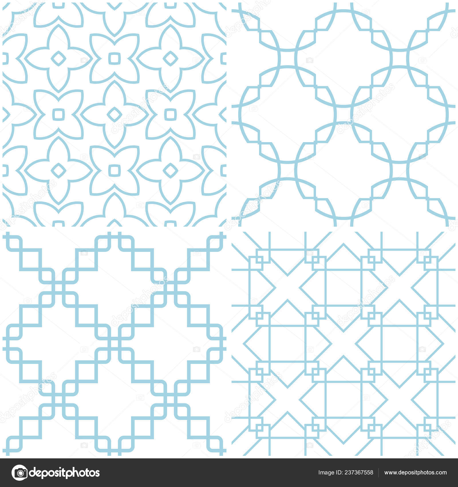 Geometric Patterns Set Blue Elements White Seamless Backgrounds Vector ...