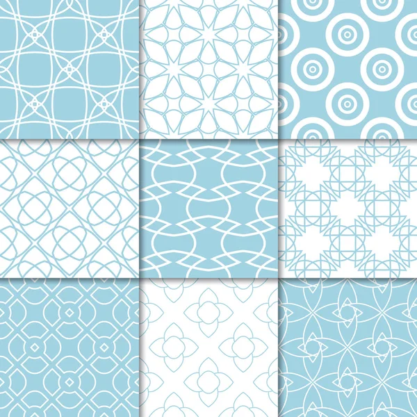 Geometric Patterns Set Blue Elements White Seamless Backgrounds Vector ...