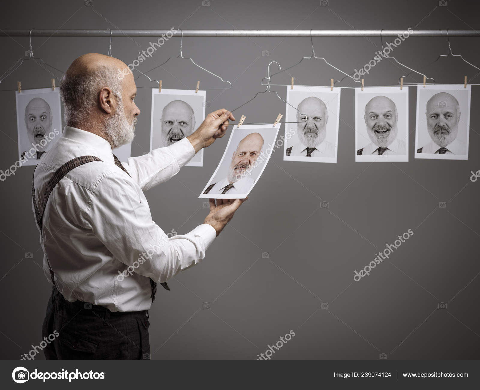 Mature Businessman Staring His Multiple Personalities Expressions ...