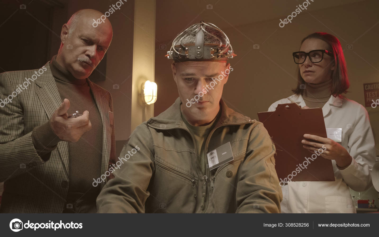 Scientists testing a human brain in a vintage lab Stock Photo by ...