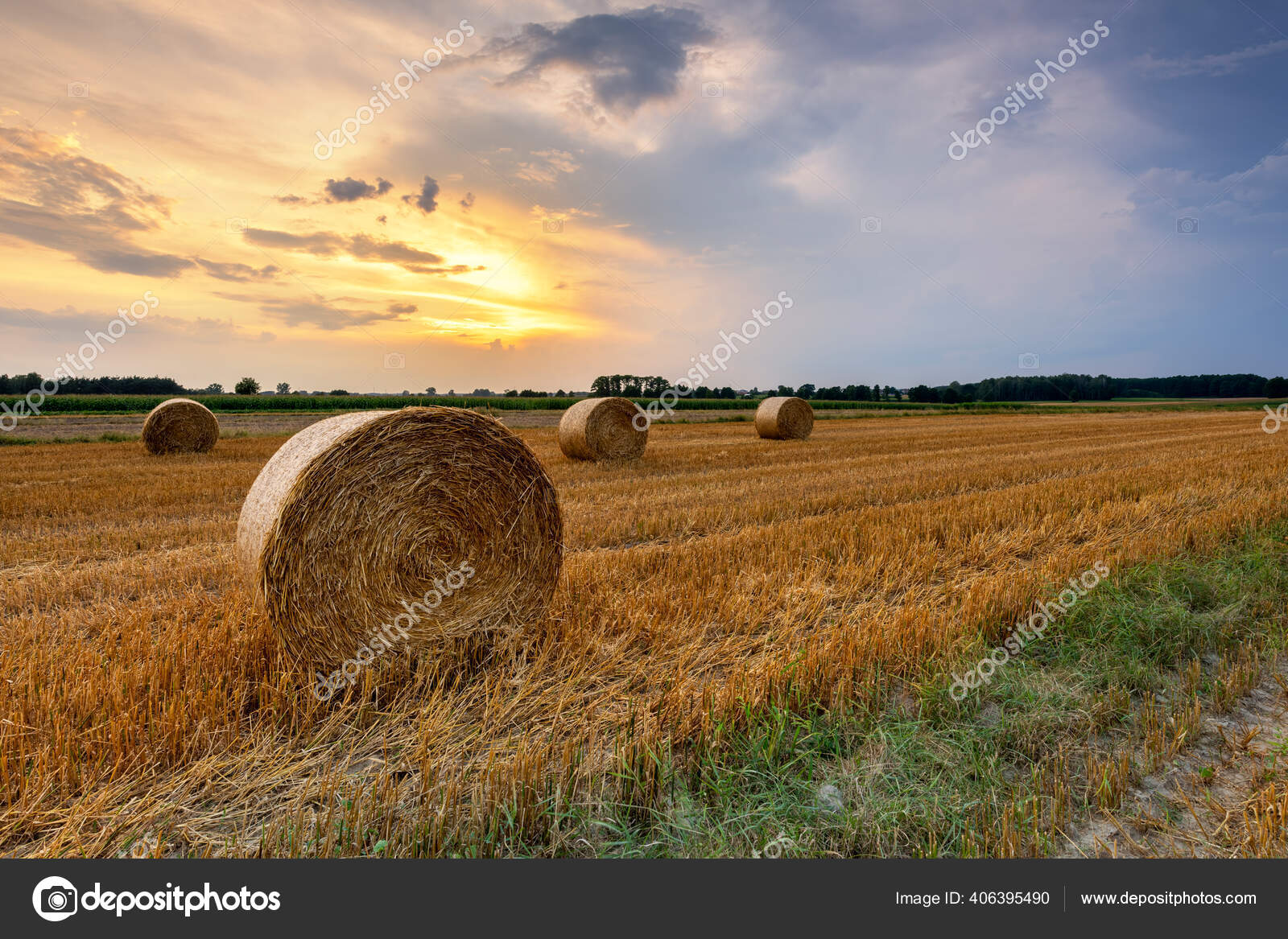 Beautiful Summer Sunrise Fields Hay Bales — Stock Photo © kwasny222 ...