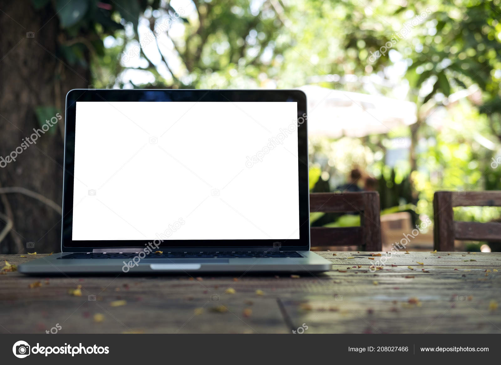 Mockup Image Laptop Blank White Screen Vintage Wooden Table Nature ... Mockup Image Laptop Blank White Screen Vintage Wooden Table Nature ...