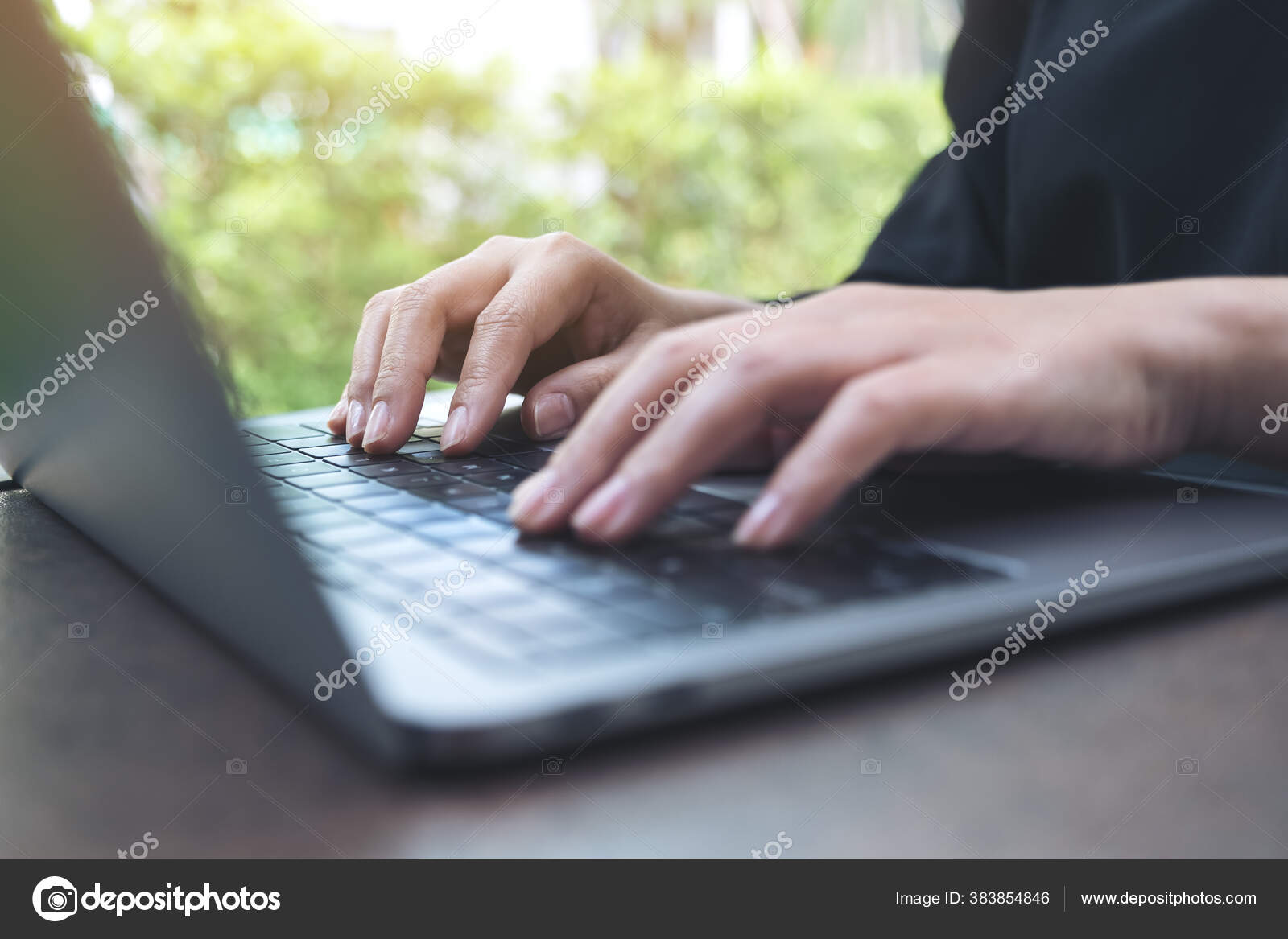 Closeup Image Hands Working Typing Laptop Keyboard Office Stock Photo ...