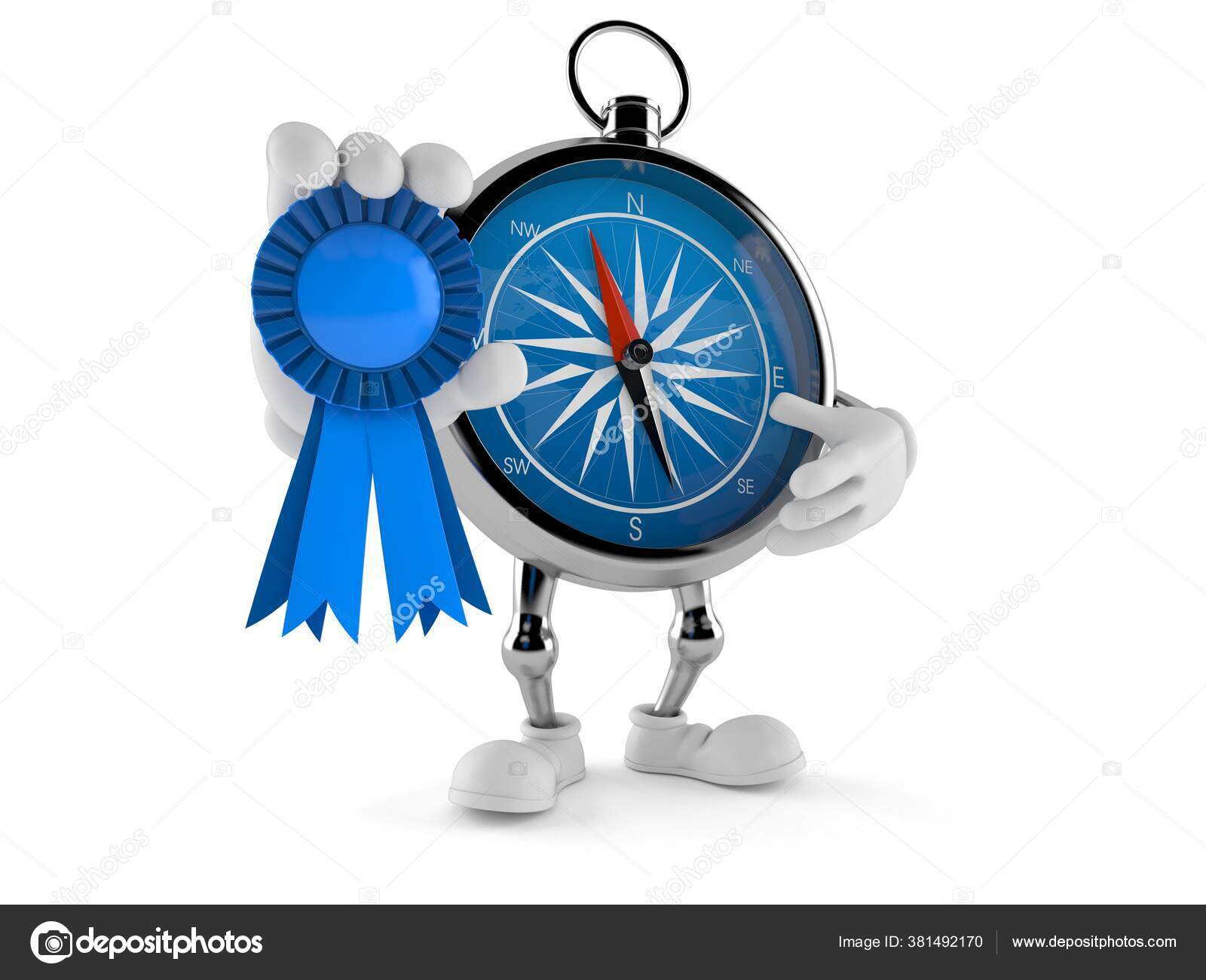 Compass Character Award Ribbon Isolated White Background Illustration ...