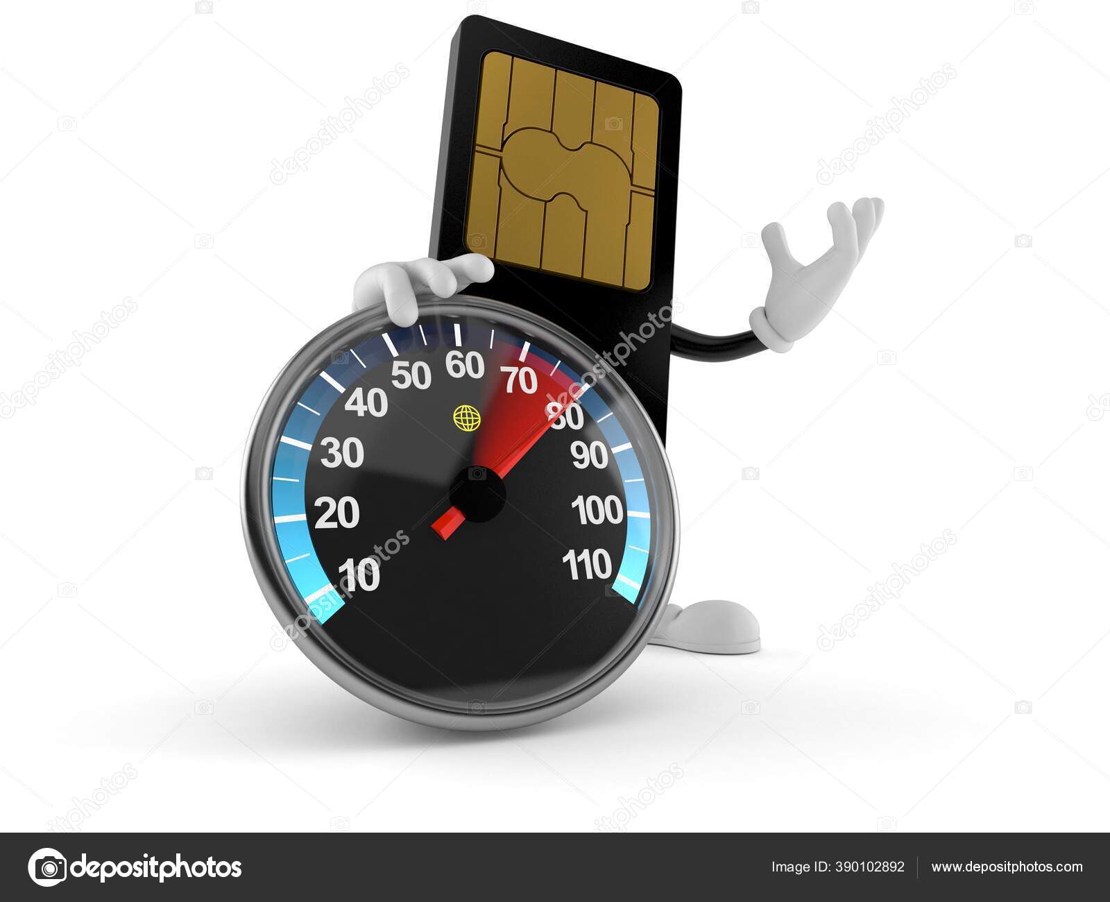 Sim Card Character Speed Meter Isolated White Background Illustration ...