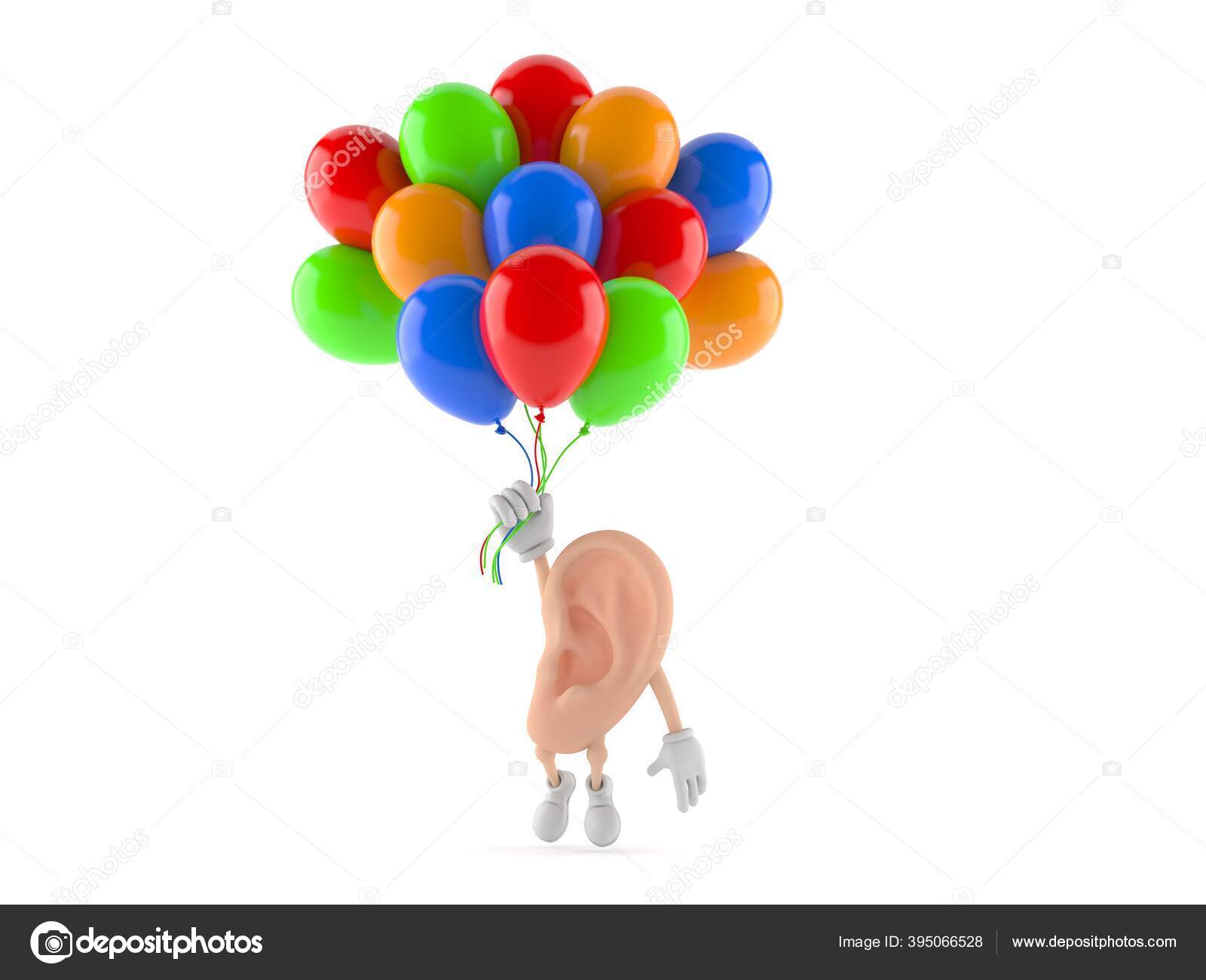Ear Character Flying Balloons Isolated White Background Illustration ...