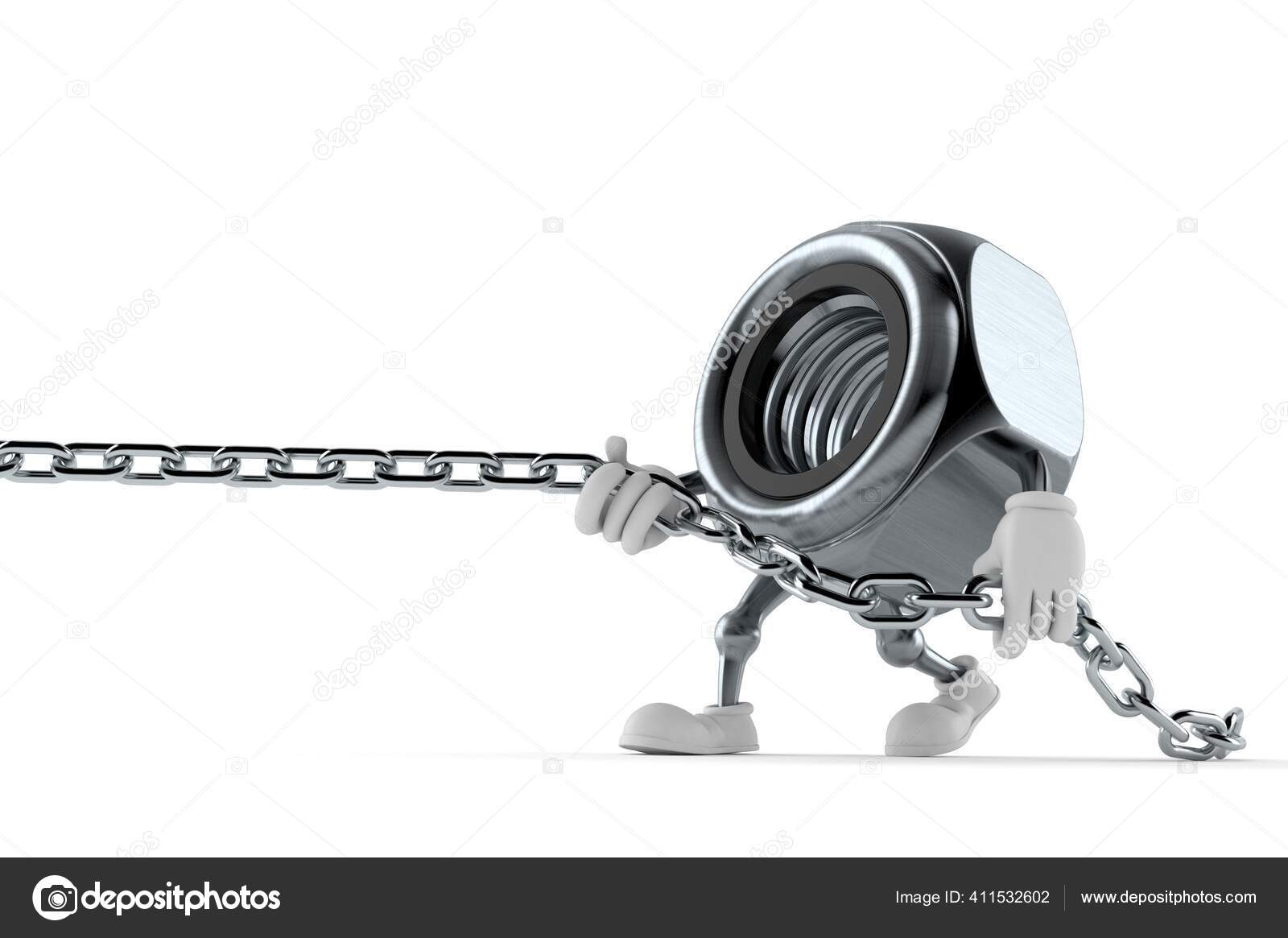 Nut Character Pulling Chain Isolated White Background Illustration ...