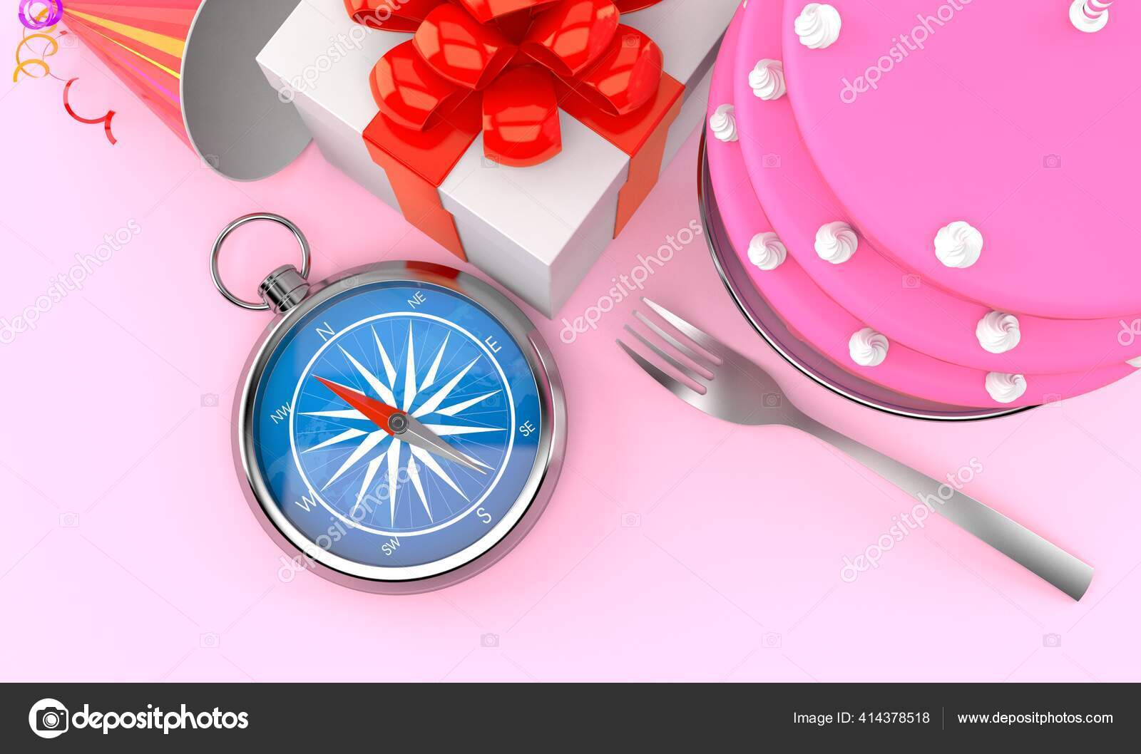 Compass Birthday Cake Gift — Stock Photo © Talaj #414378518