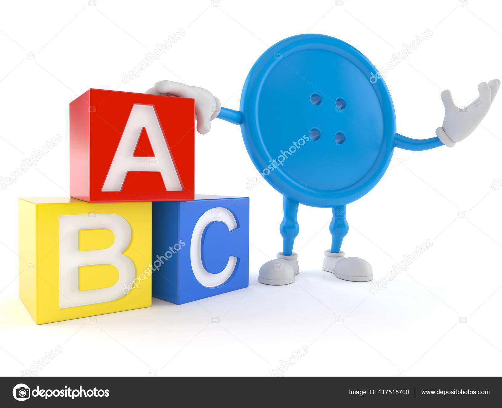 Button Character Toy Blocks Isolated White Background Illustration ...