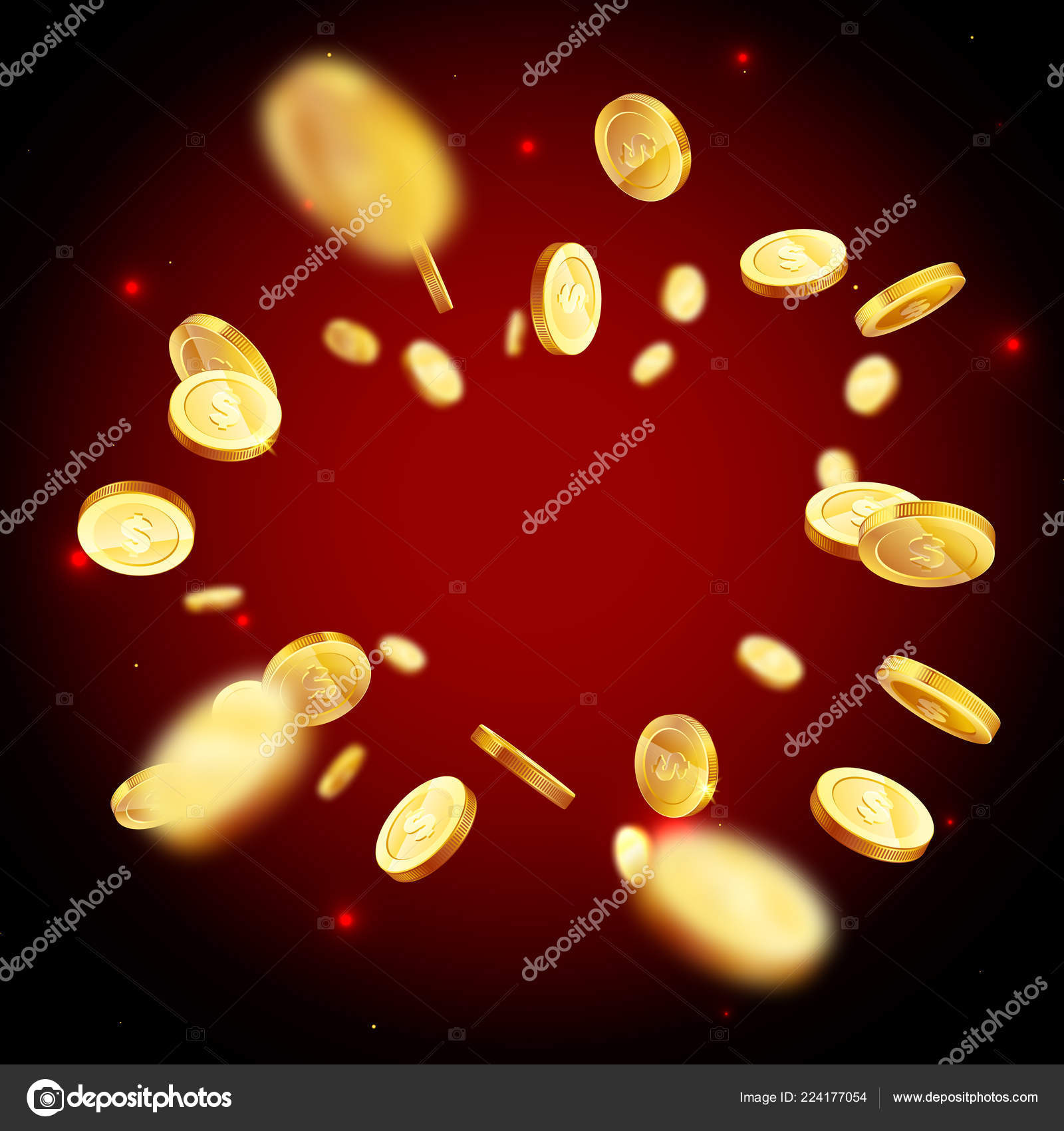 Realistic Gold Coins Explosion Red Background Stock Vector Image by ...