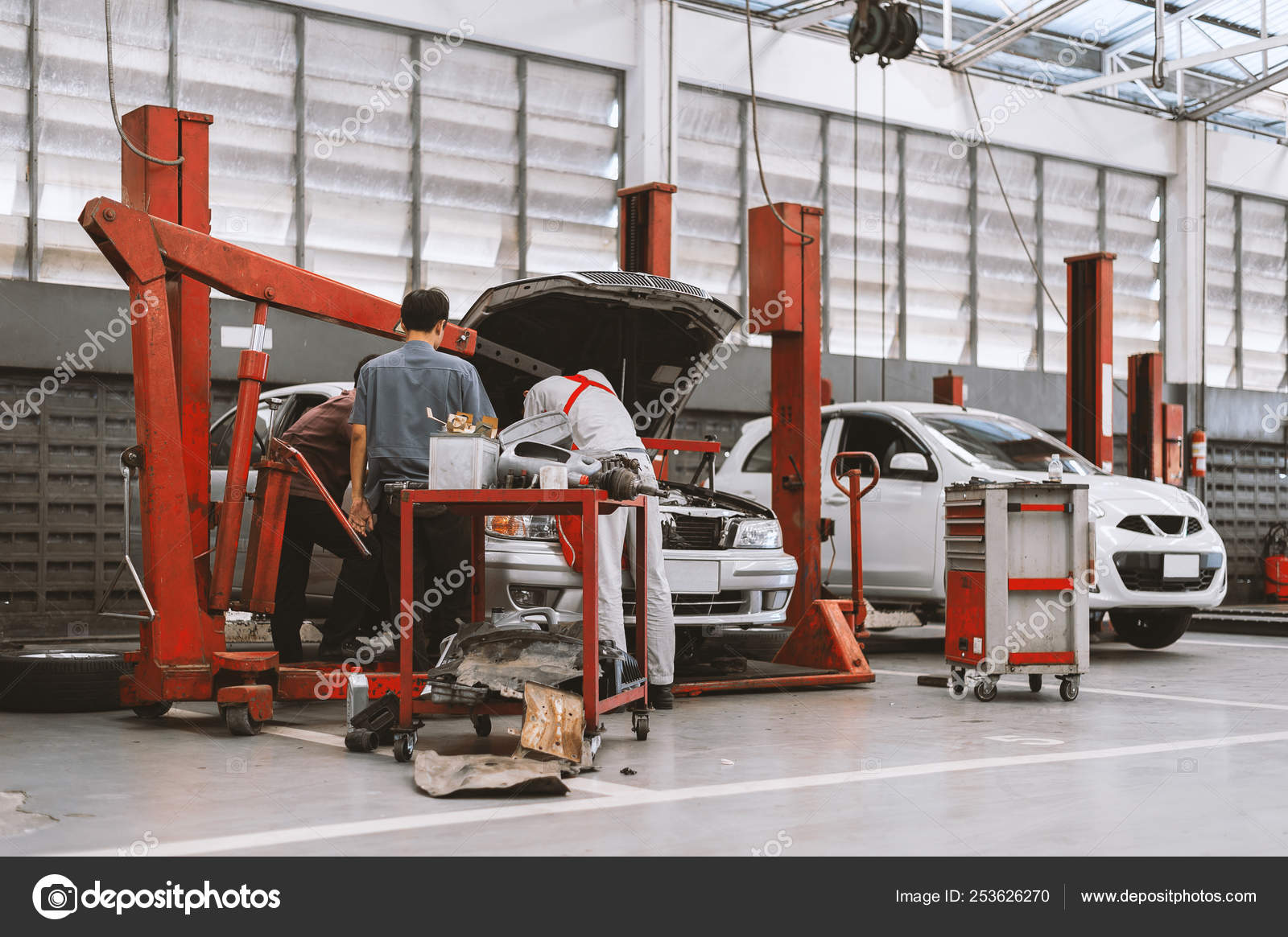 Interior Car Repair Garage Service Station Soft Focus Light Background ...