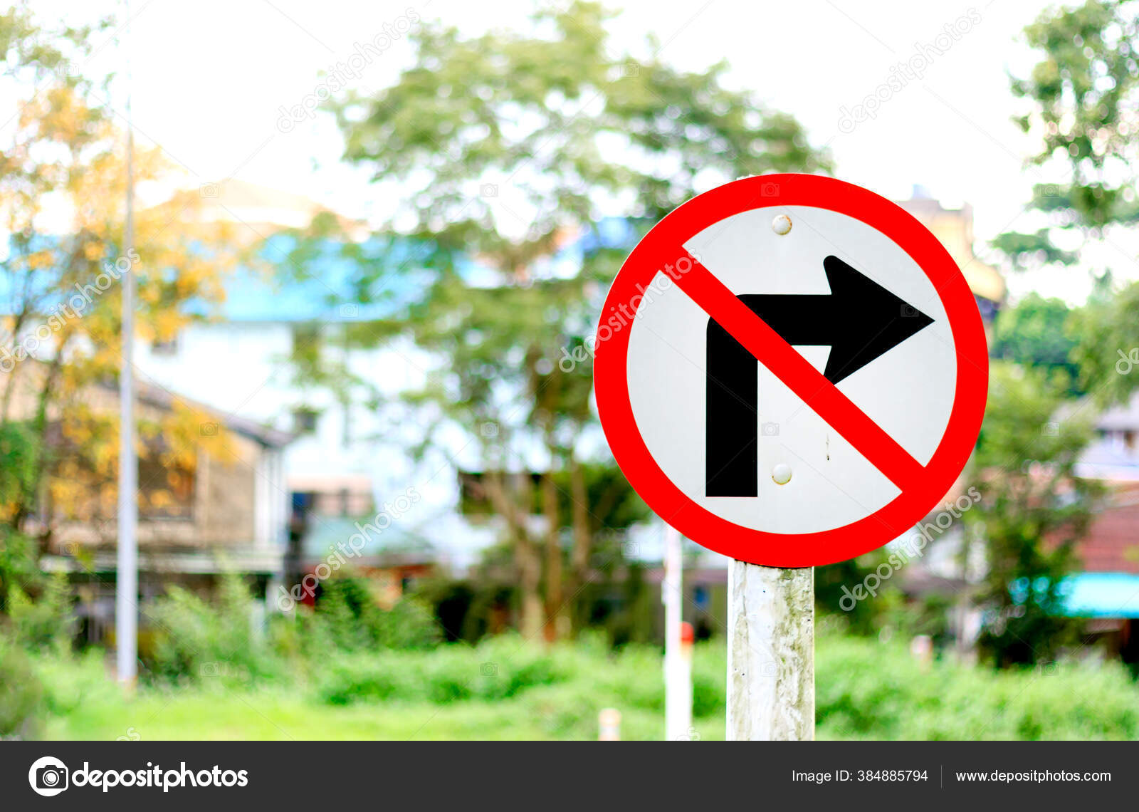 Closeup Old Turn Right Sign Soft Focus Light Background Stock Photo by ...