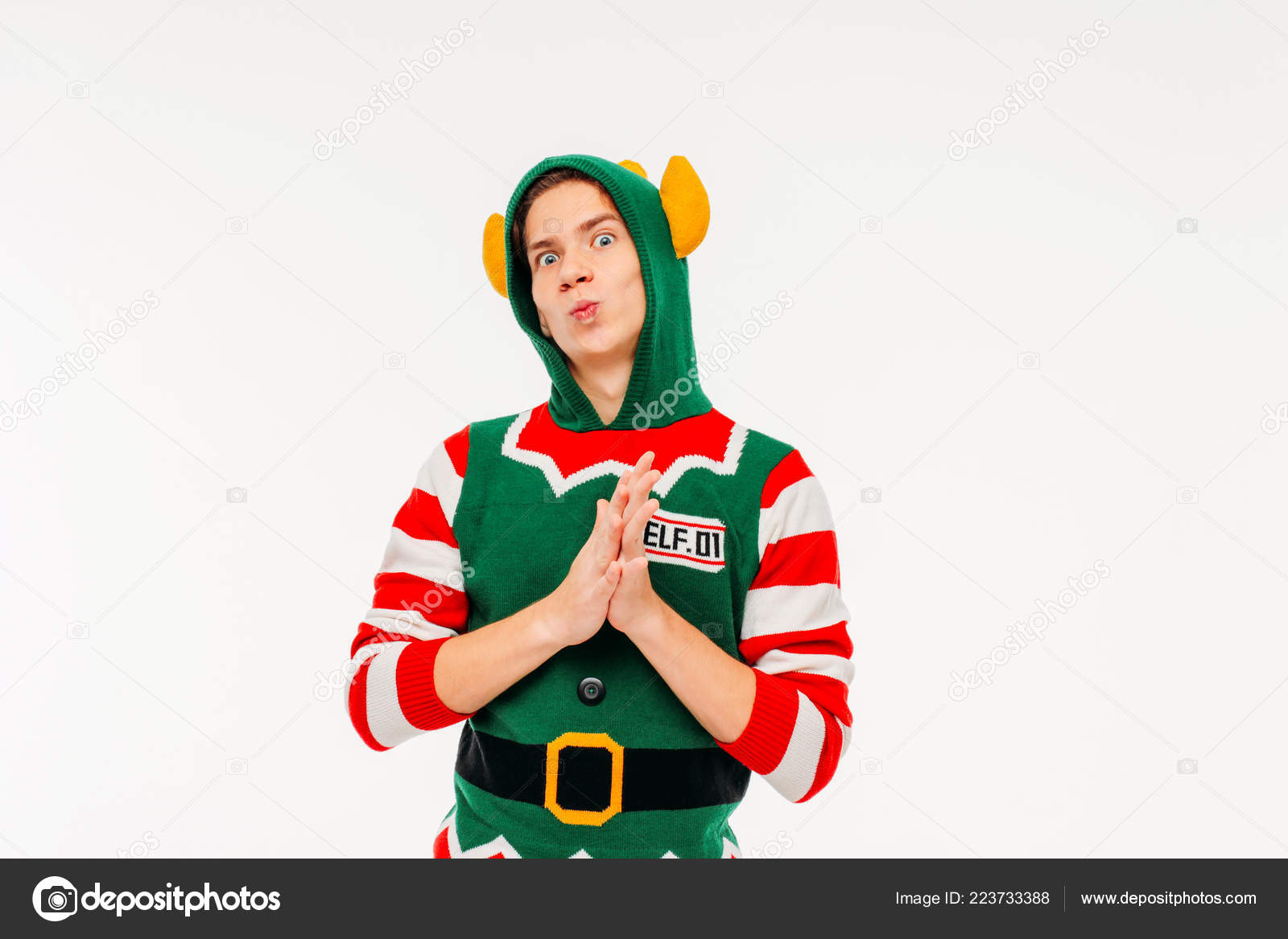 Attractive Young Men Teenager Elf Costume White Background Stock ...