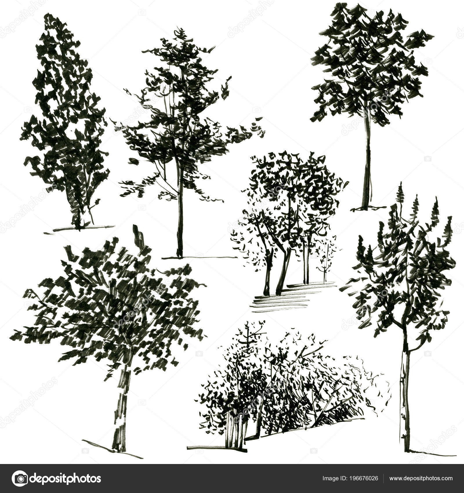 Black Graphic Abstract Silhouettes Trees Artistic Vegetation Watercolor ...