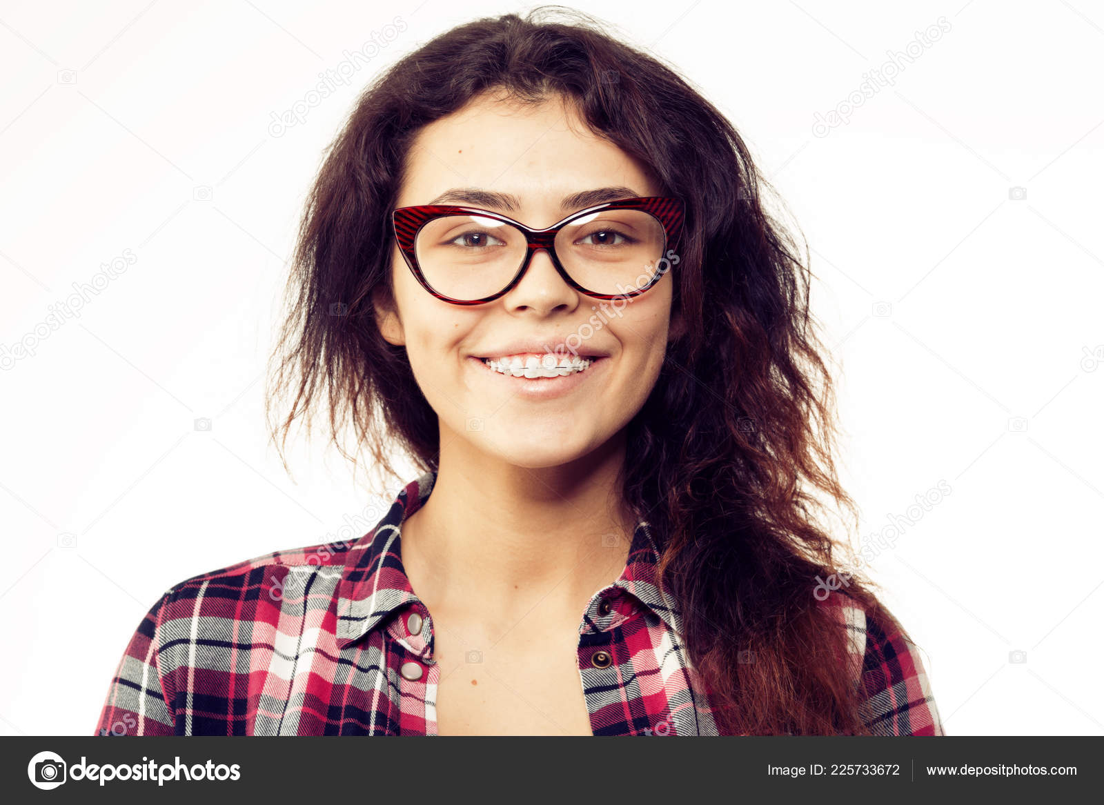 Nerd Girl Glasses Brackets Teeth Positive Excellent Student Woman ...
