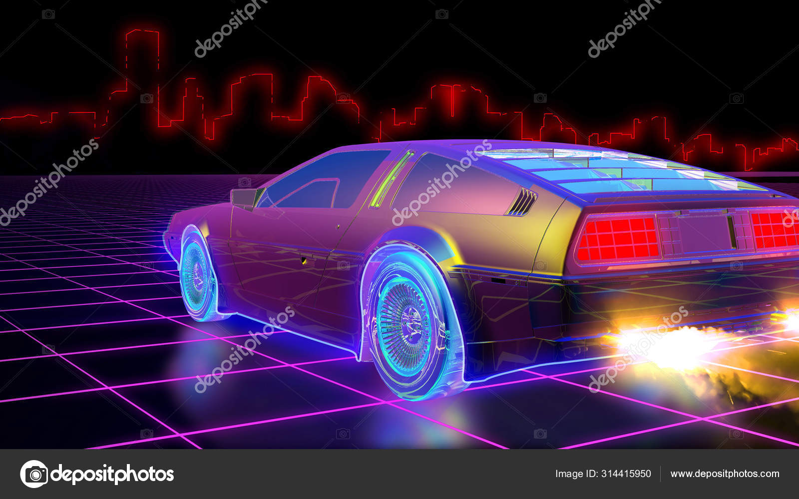 Bright retro futuristic world of computer space in the style of science ...