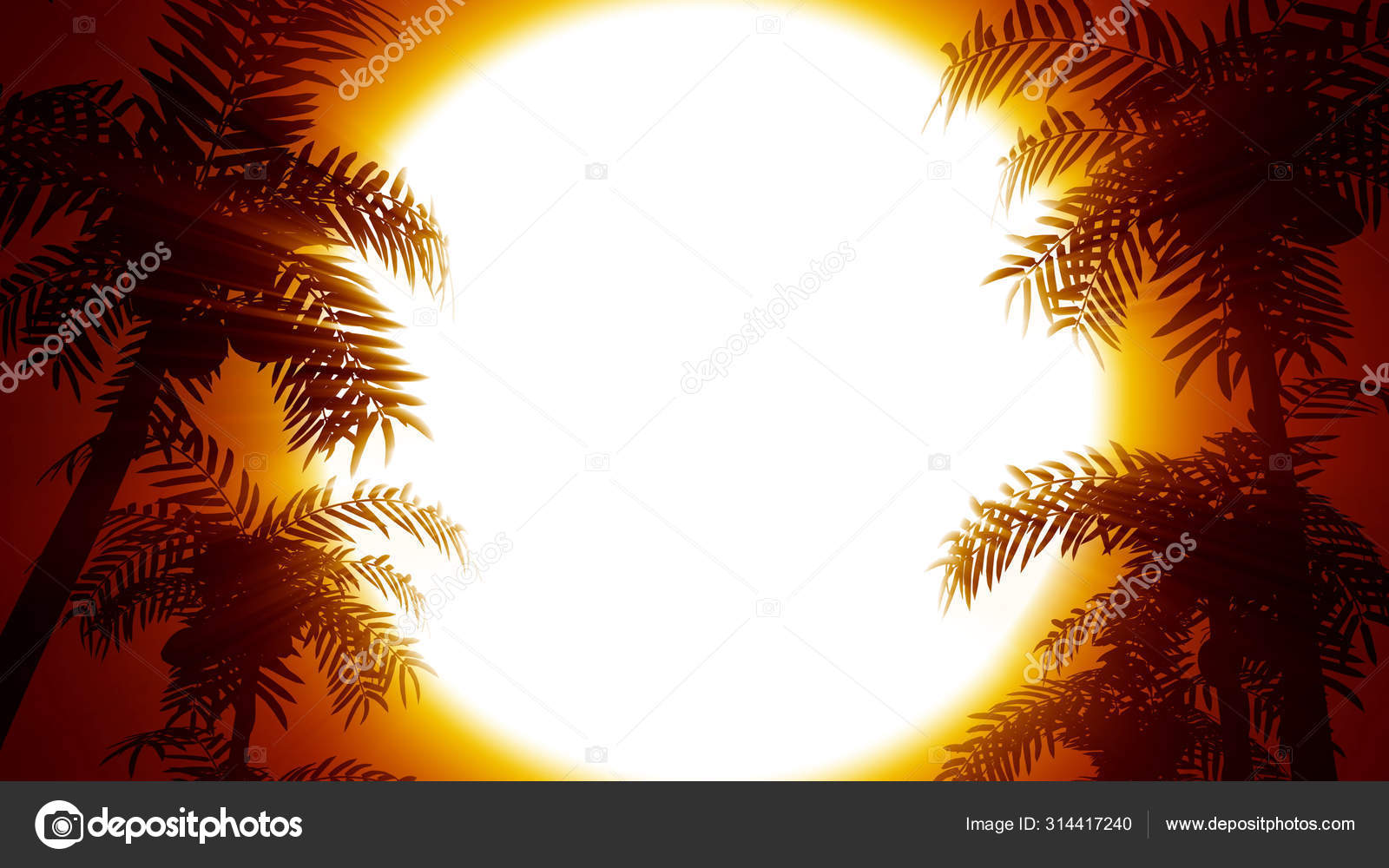 Retro futuristic background with palm trees on a background of the sun ...