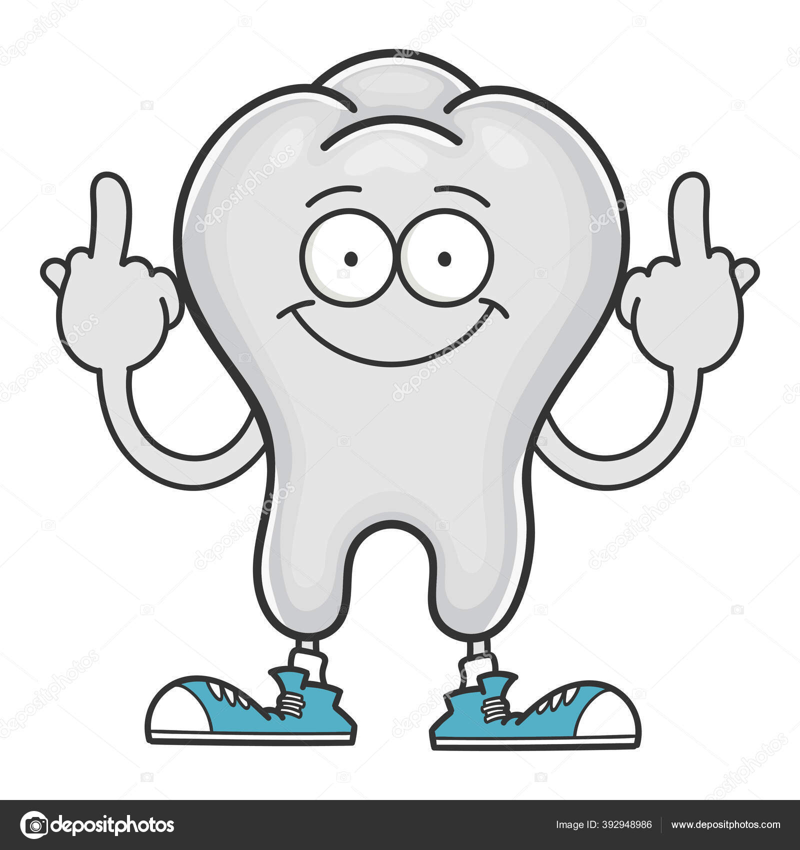 Tooth Cartoon Giving Middle Fingers Isolated White Stock Vector Image ...