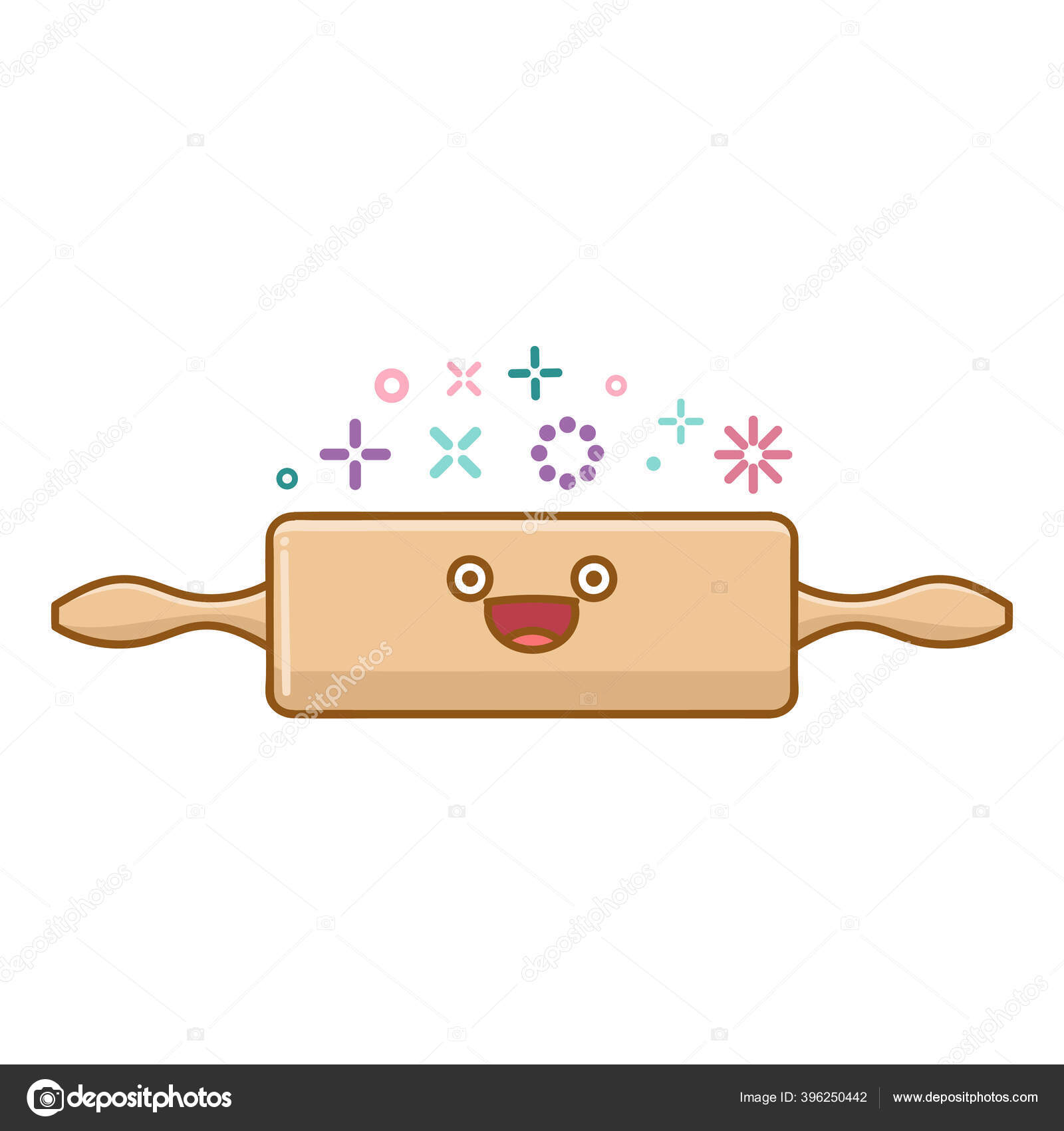 Kawaii Baking Dough Roller Icon Cartoon Illustration Isolated White ...