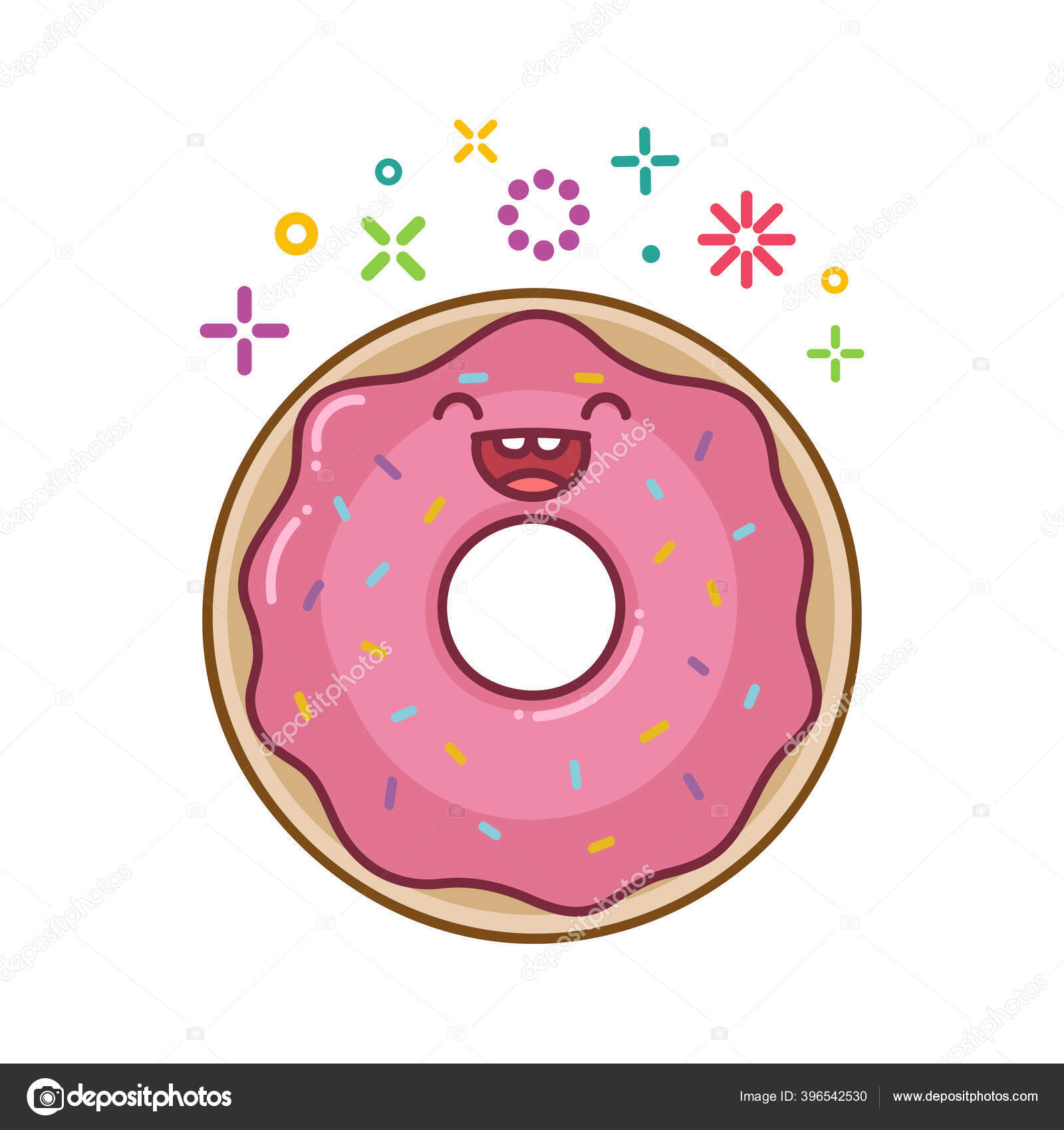 Kawaii Donut Sonriente Ilustración Dibujos Animados Aislados Sobre ...
