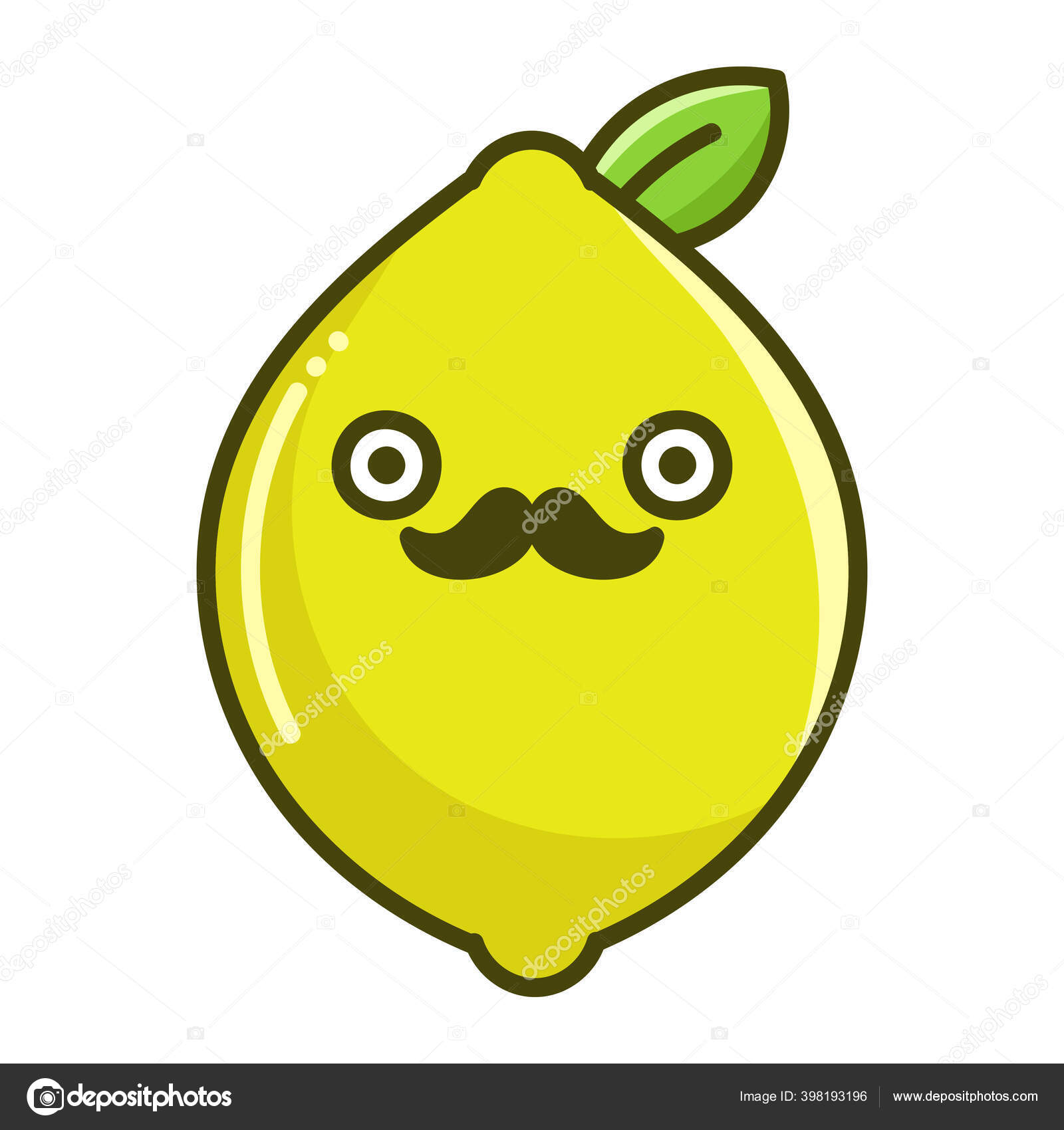 Kawaii Mustache Lemon Fruit Cartoon Illustration Isolated White ...