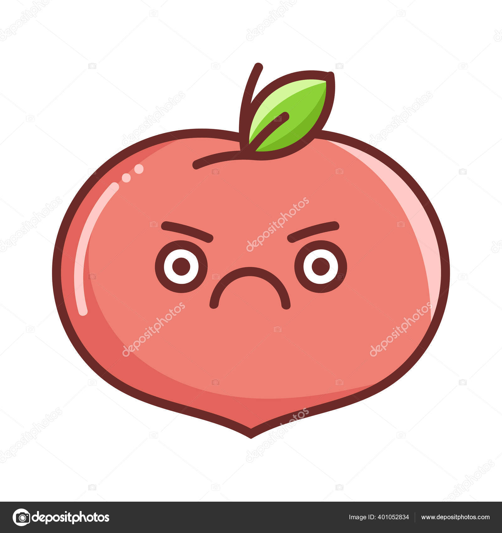 Kawaii Angry Peach Cartoon Illustration Isolated White Background Stock ...
