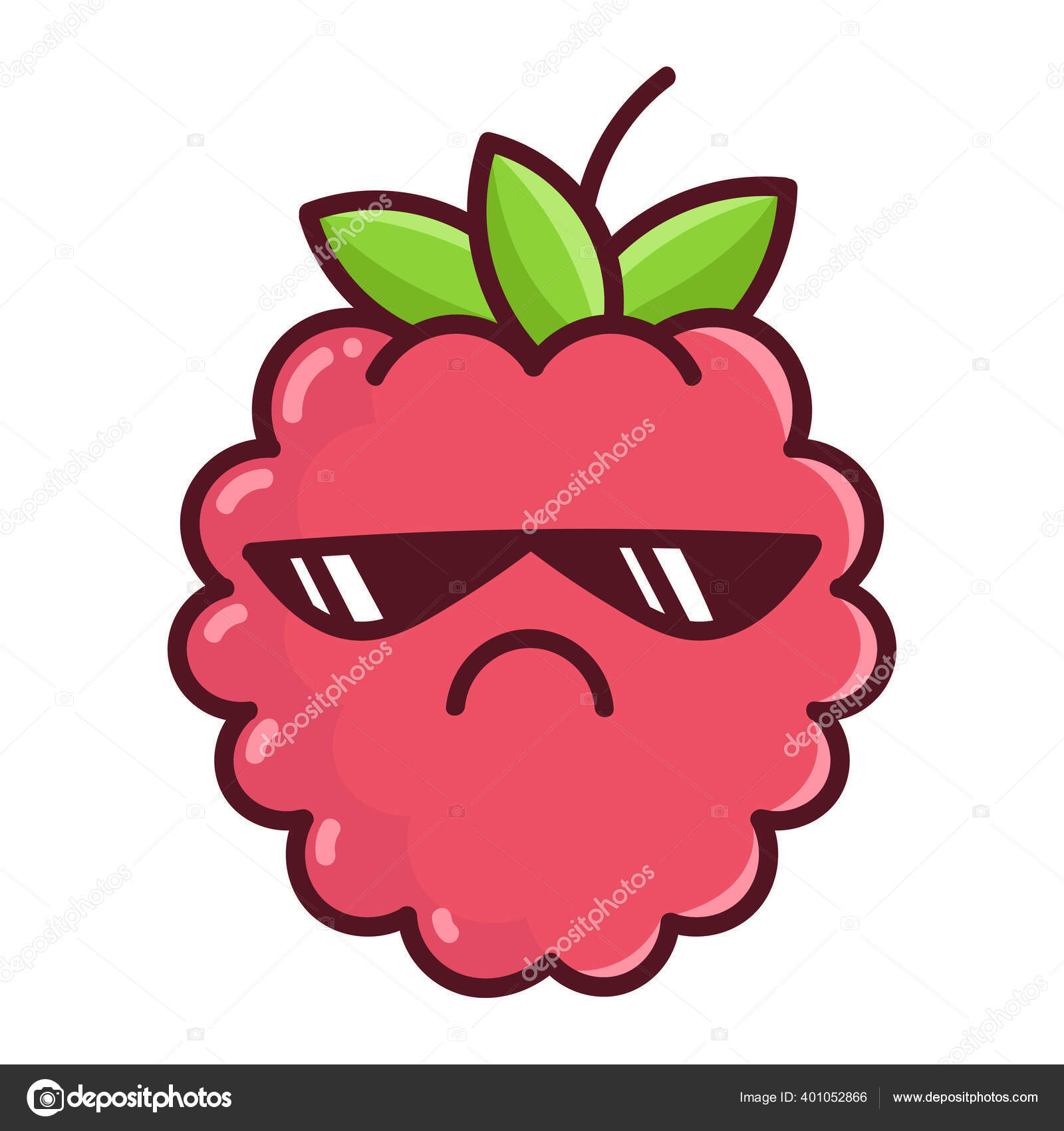 Kawaii Kacamata Hitam Raspberry Gambar Kartun Terisolasi Pada Latar ...