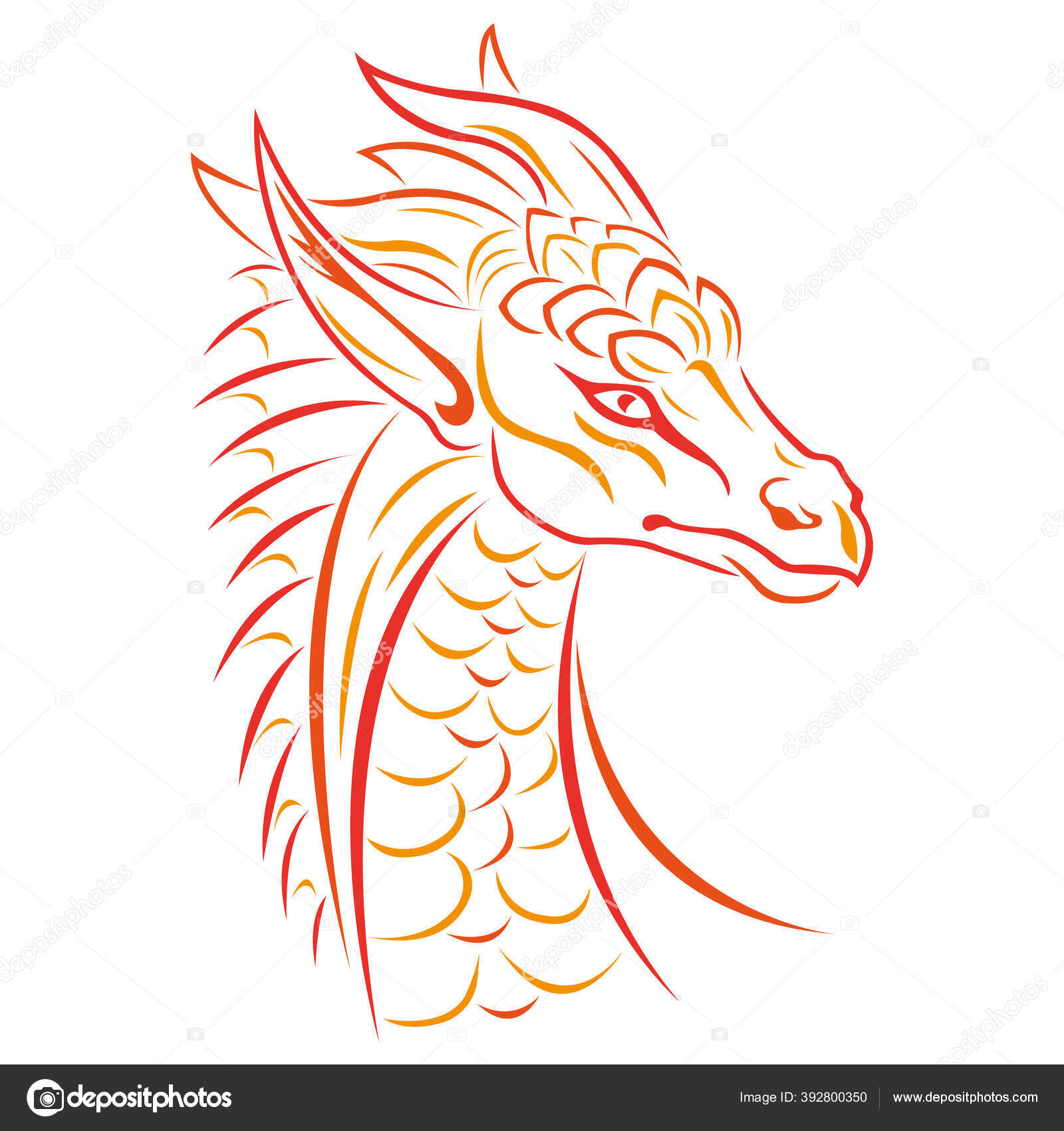 Dragon Character Drawn Various Orange Lines Design Suitable Logo ...