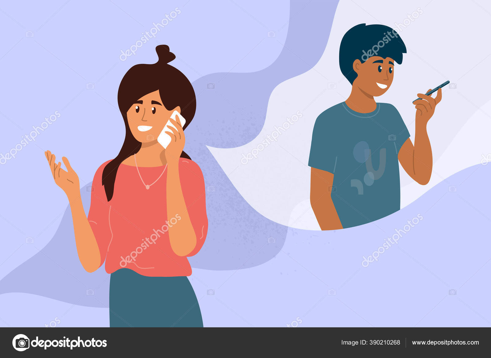 Friends Make Cell Phone Call Young Woman Talking Man Smartphone Stock