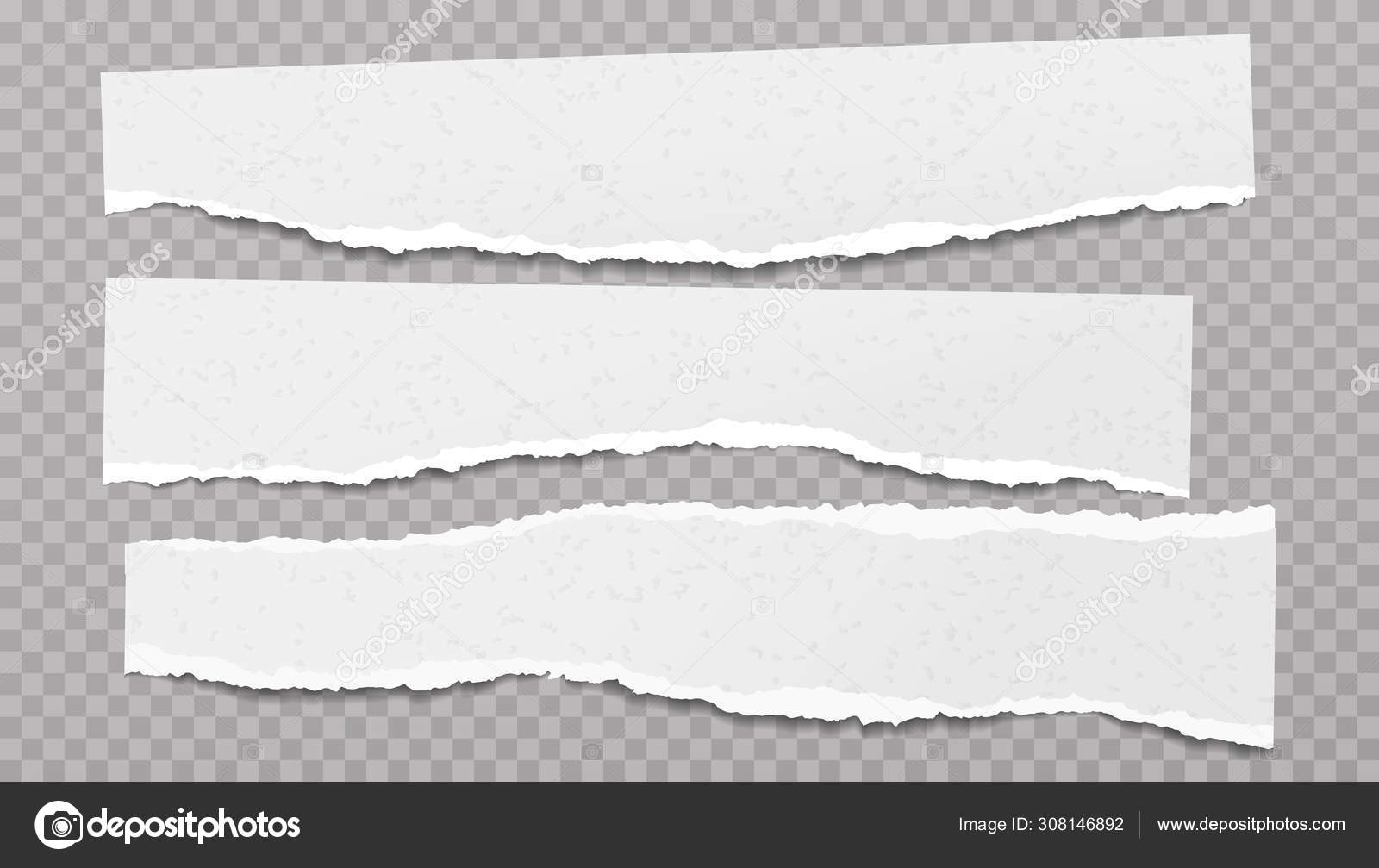 Set of torn white note, notebook paper pieces stuck on grey squared ...