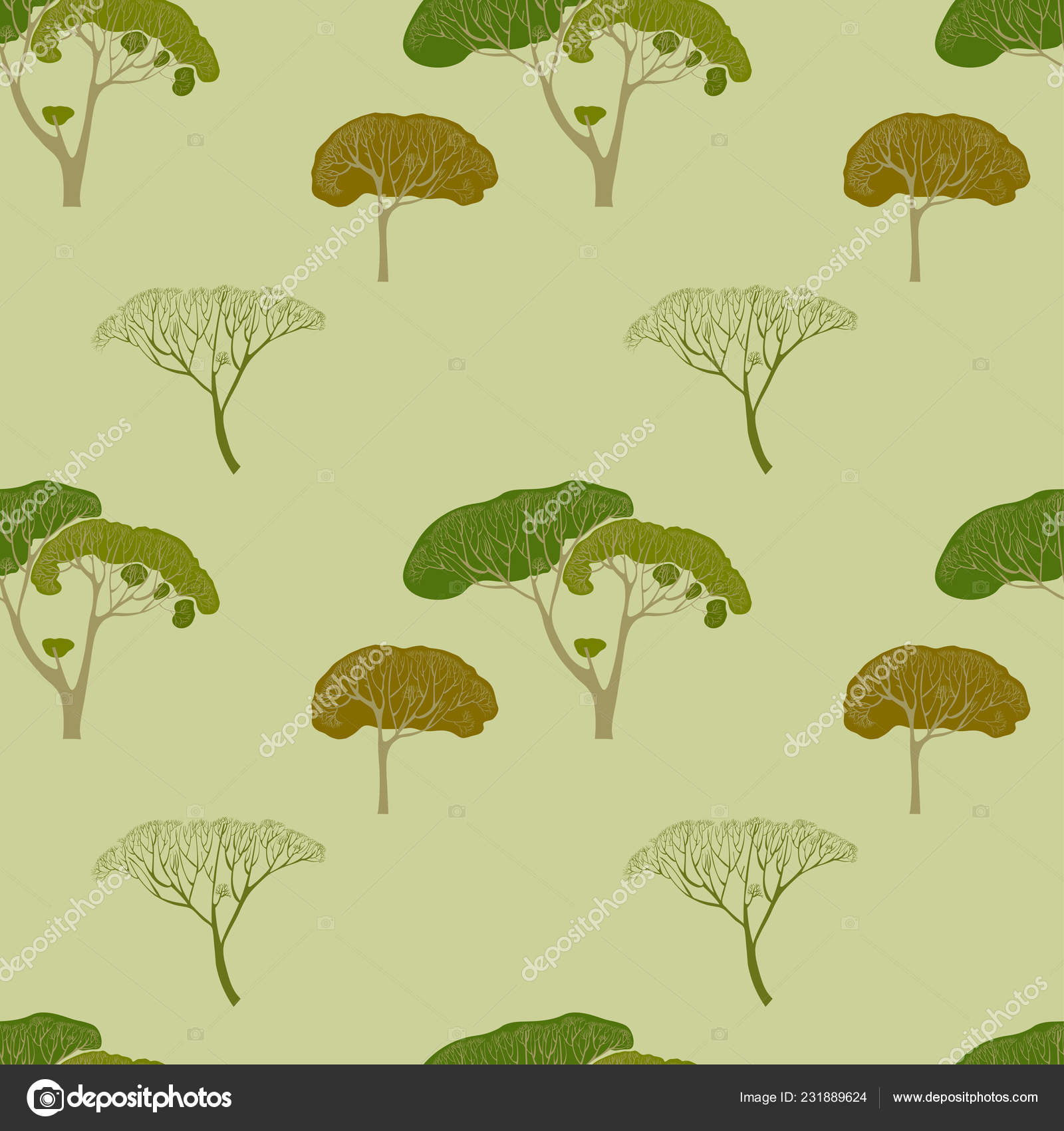 Landscape Beautiful Trees Seamless Vector Pattern Green Background ...