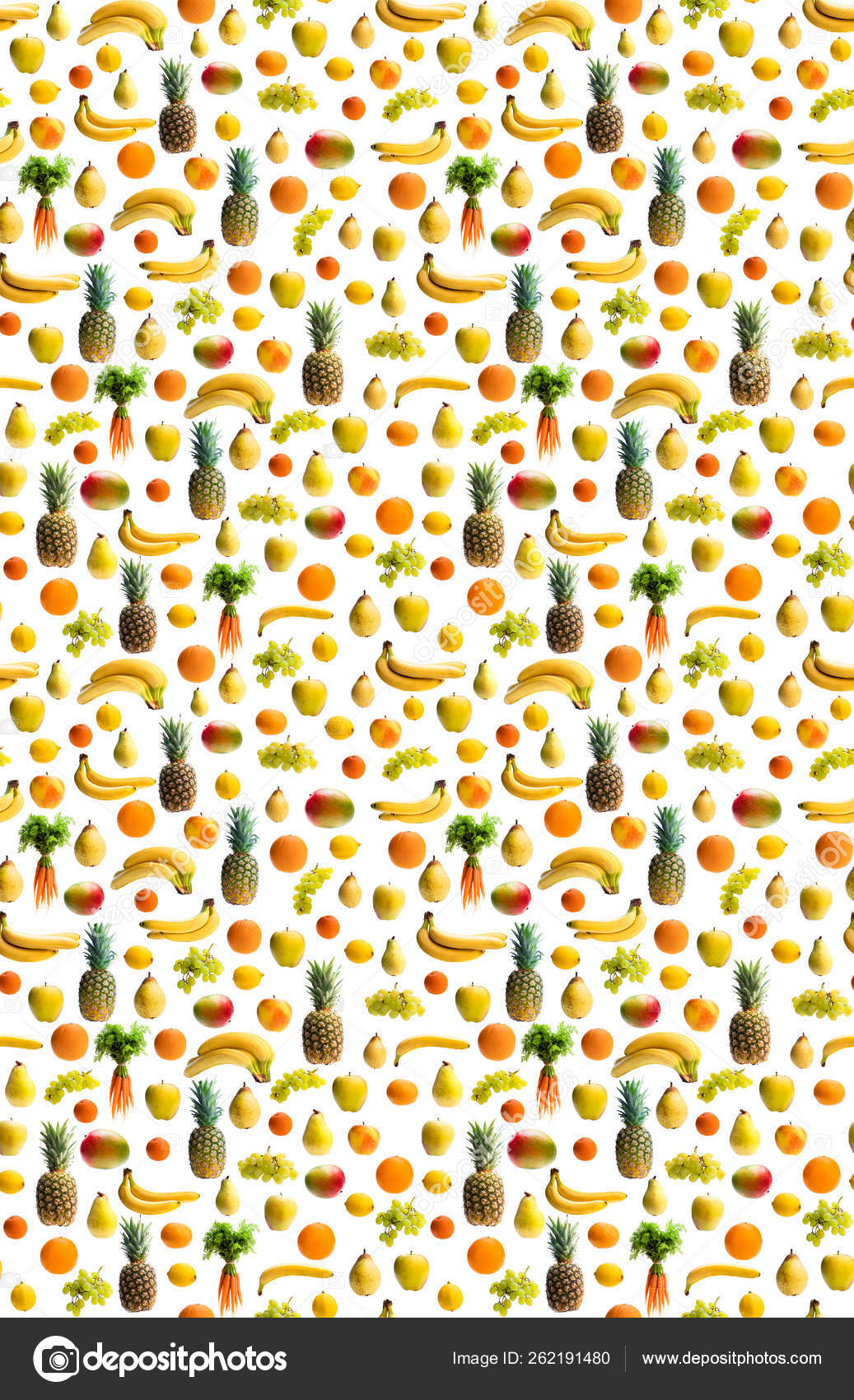Seamless pattern of various fresh vegetables and fruits isolated on ...