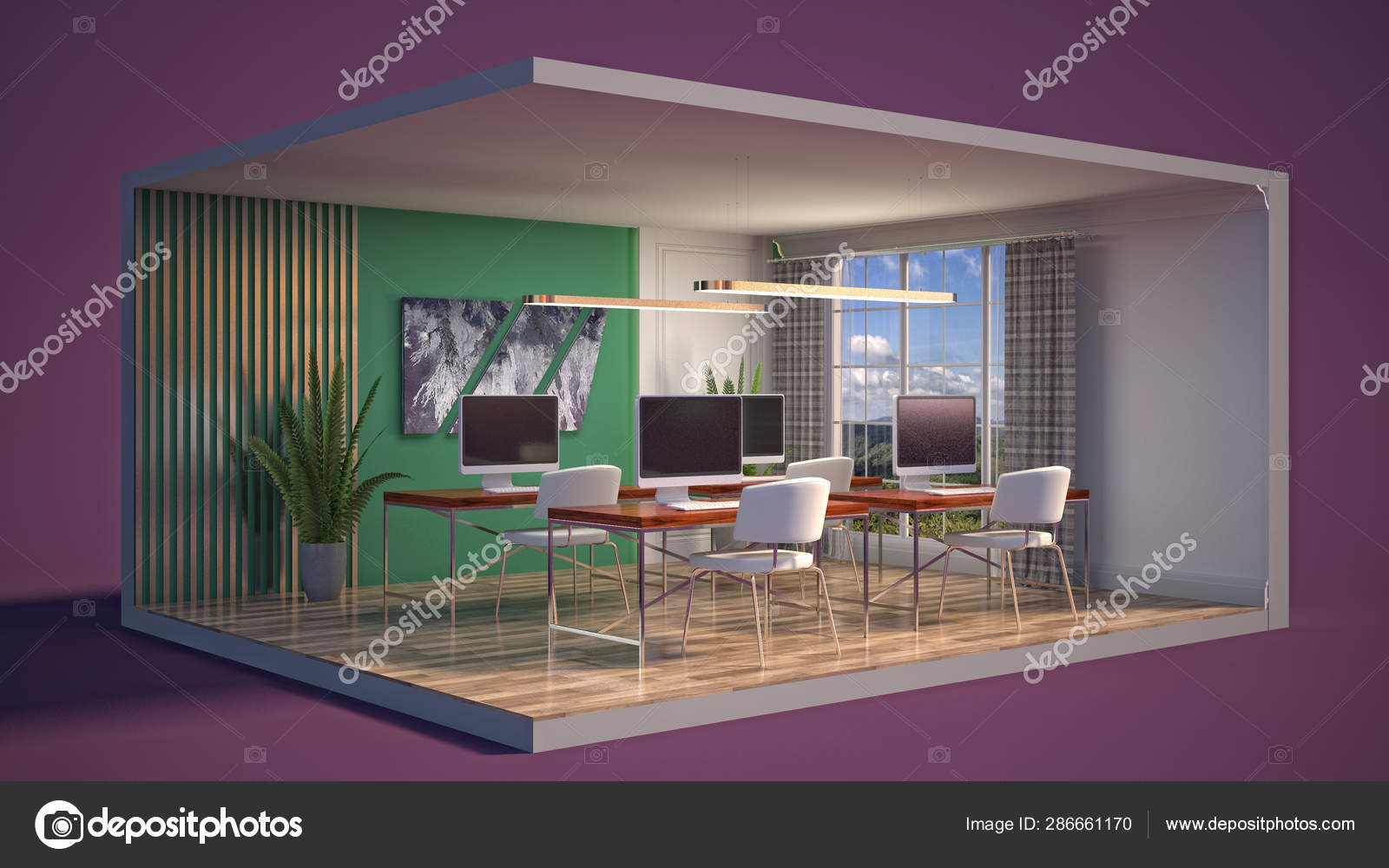 Office interior in a box. 3D illustration — Stock Photo ...