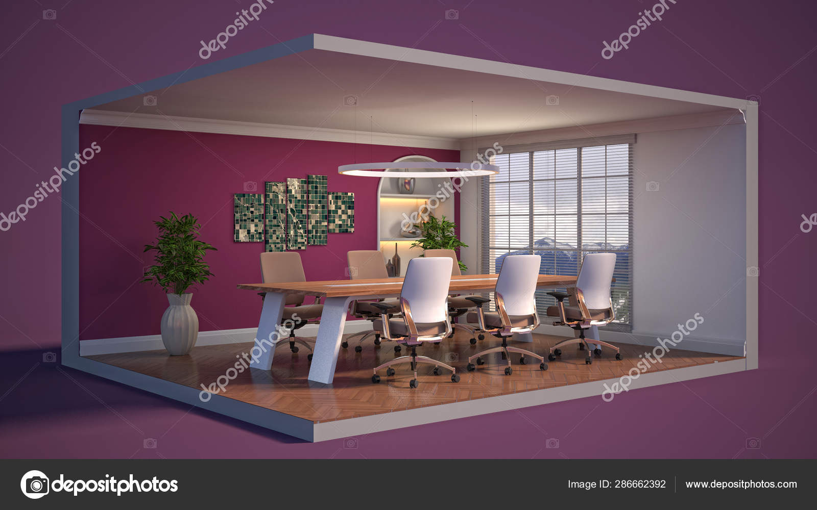Office interior in a box. 3D illustration — Stock Photo ...