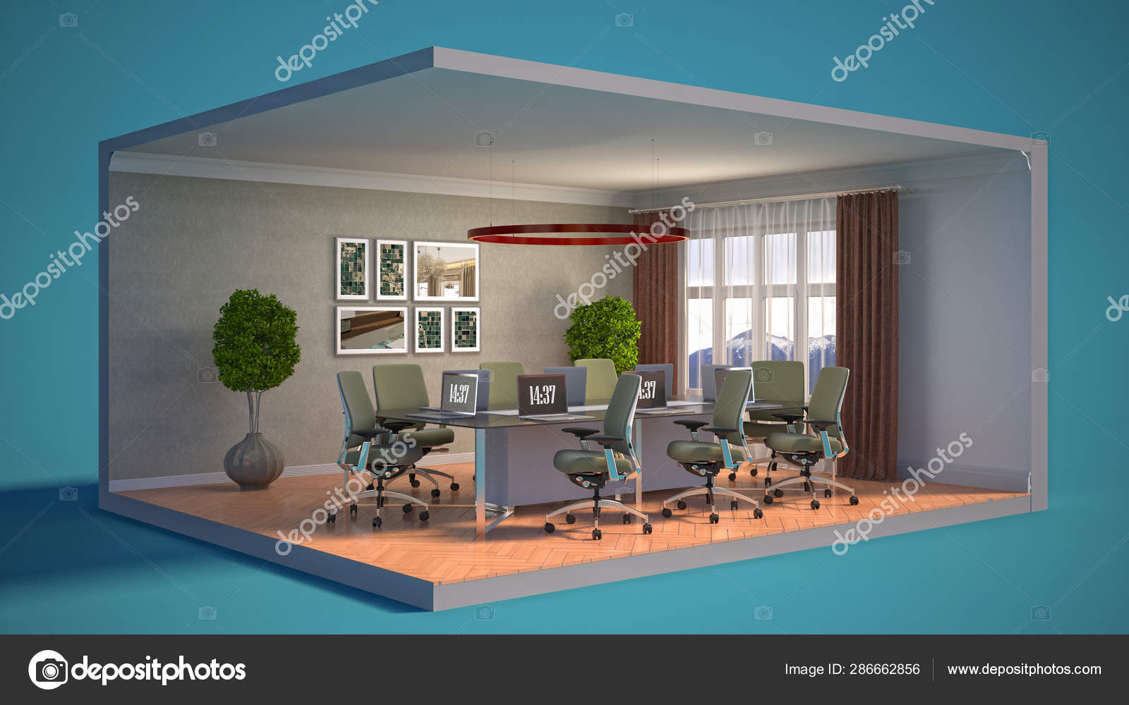 Office interior in a box. 3D illustration — Stock Photo ...