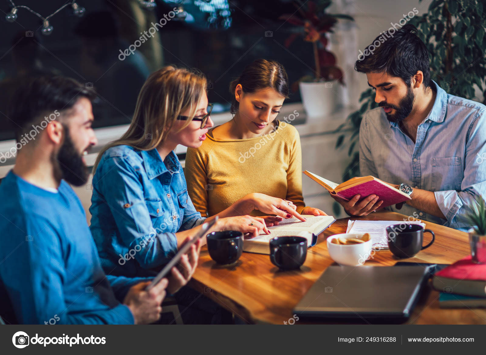 Group of students study at home. Learning and preparing for univ Stock ...