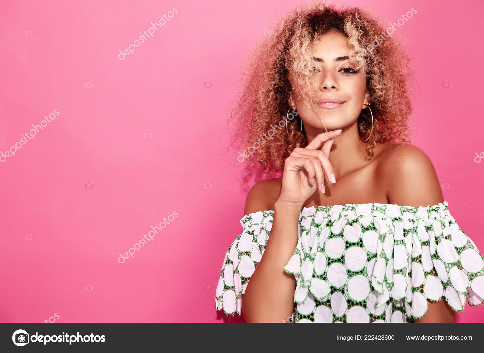 Portrait Blissful Lovable Woman Blond African Hairstyle Smiling Looking ...