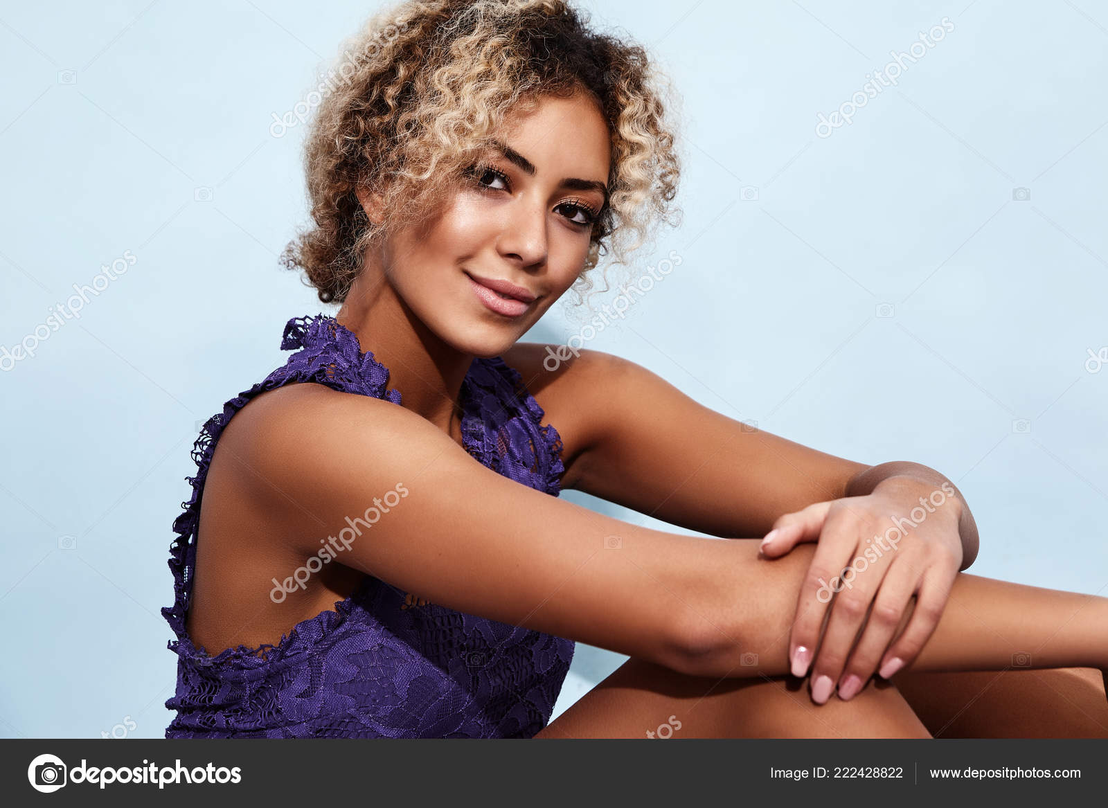 Portrait Blissful Sexy Hot Black Woman Blond African Hairstyle Smiling