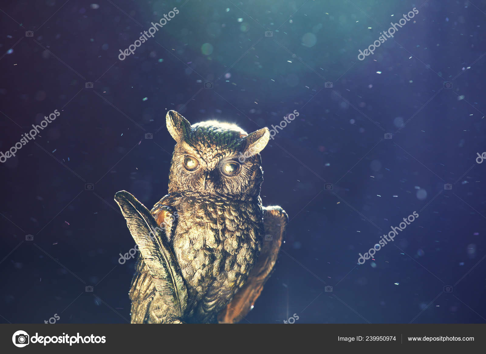 Gold Owl Figure Dust — Stock Photo © GORLOV #239950974